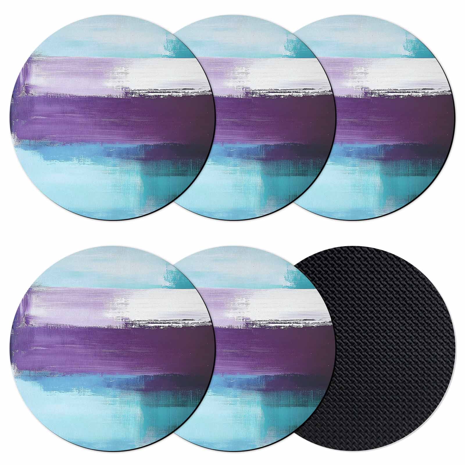 Turquoise Purple Coasters Set of 6, Geometric Abstract Modern Oil ...