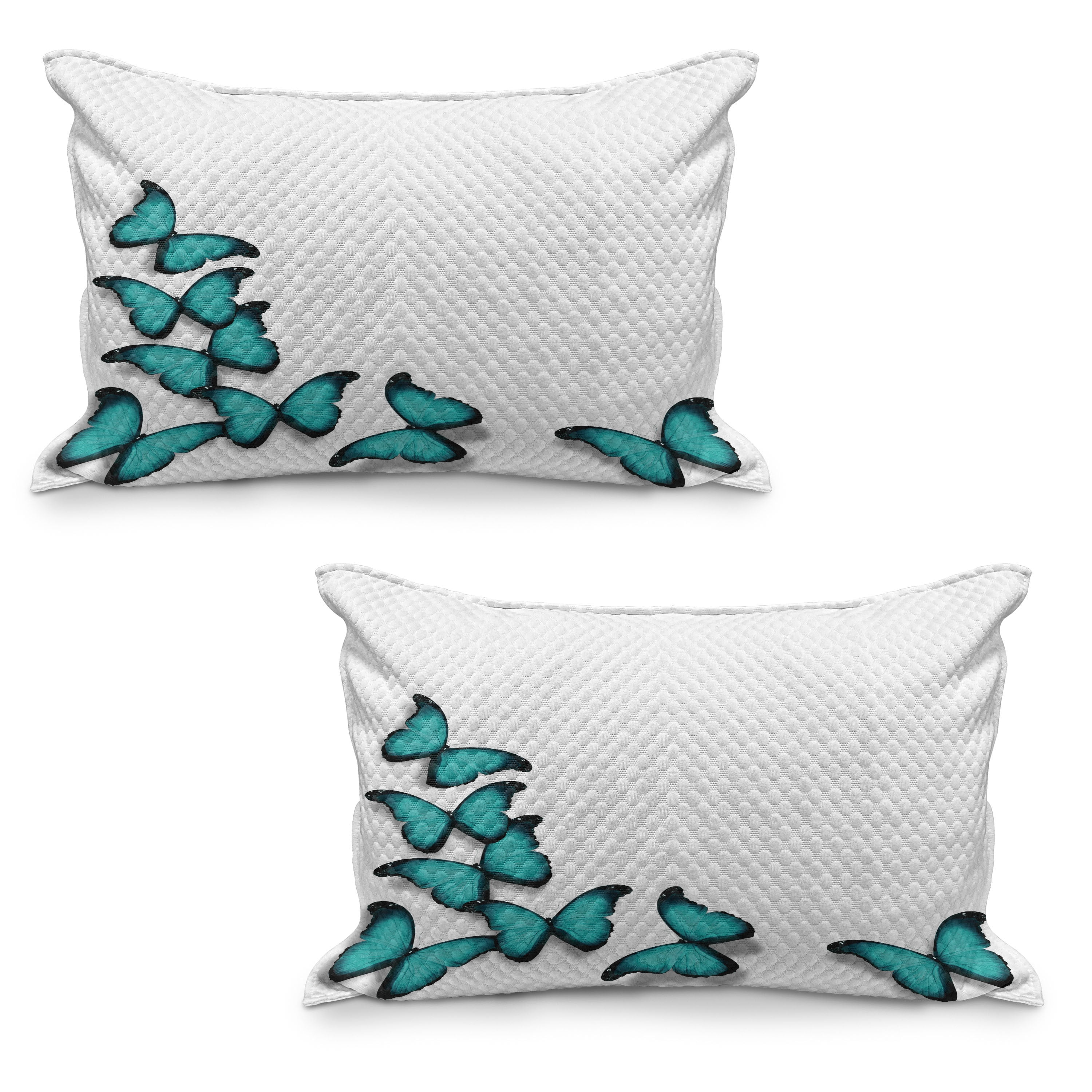 Turquoise Quilted Pillowcover Set of 2, Butterflies Morphs Pattern ...