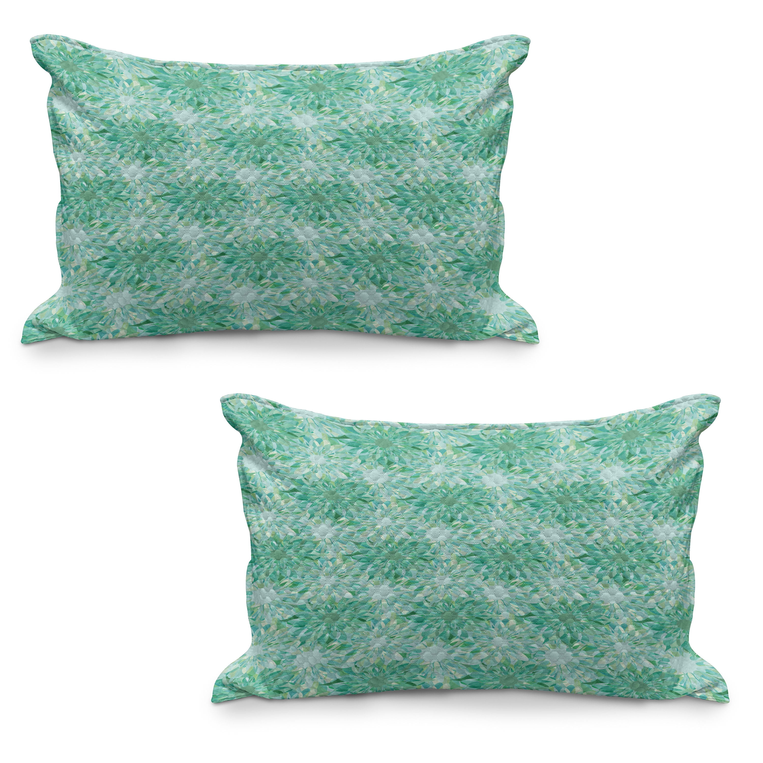 Turquoise Quilted Pillowcover Set of 2, Floral Pattern with Beryl ...