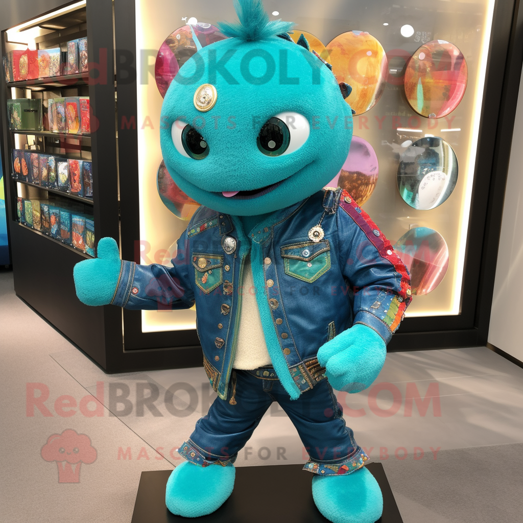 Turquoise Rainbow REDBROKOLY mascot costume character dressed with a ...