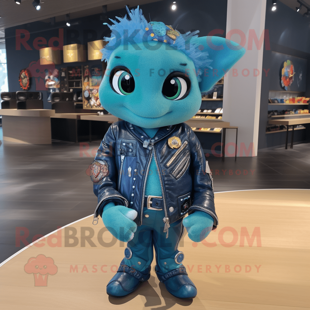 Turquoise Rainbow REDBROKOLY mascot costume character dressed with a ...