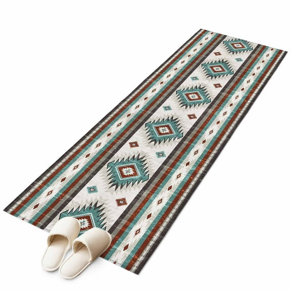 Blue Burnt Orange Boho Runner Rug 2x6 FT,Non Slip Hallway Rugs,Antique ...