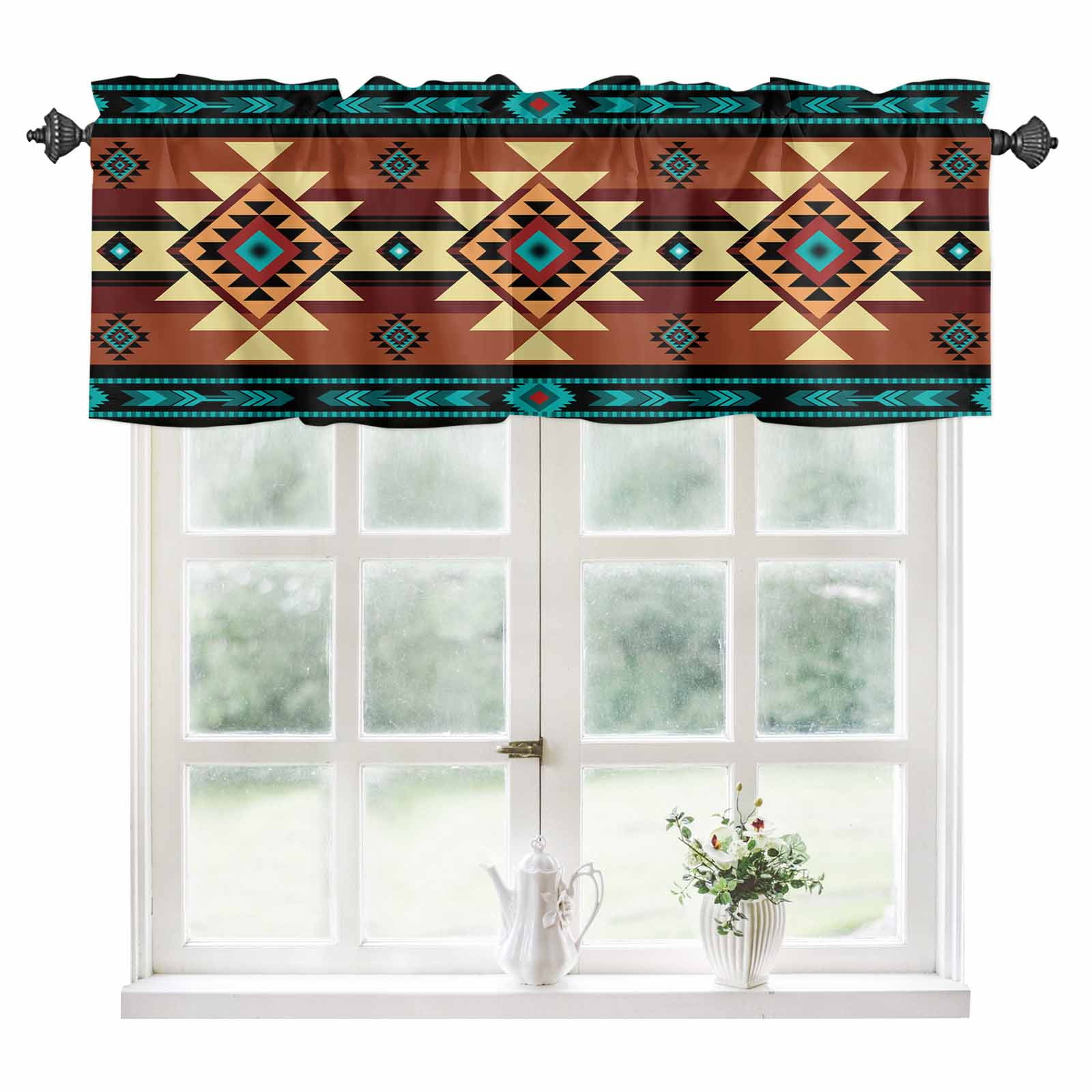 Turquoise Red Kitchen Valances for Windows 42x12 Inch Kitchen Curtains ...