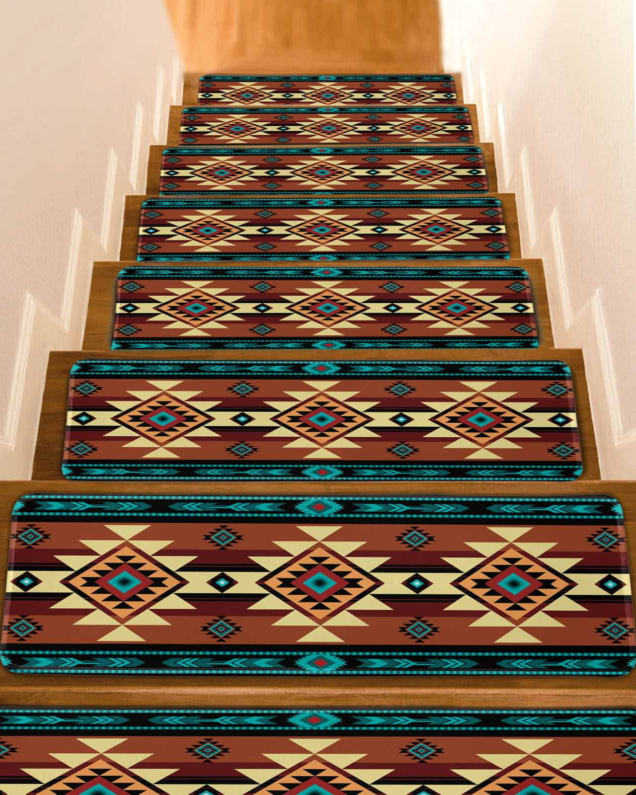 Turquoise Red Stair Treads for Wooden Steps Indoor Runner Rug Carpet ...