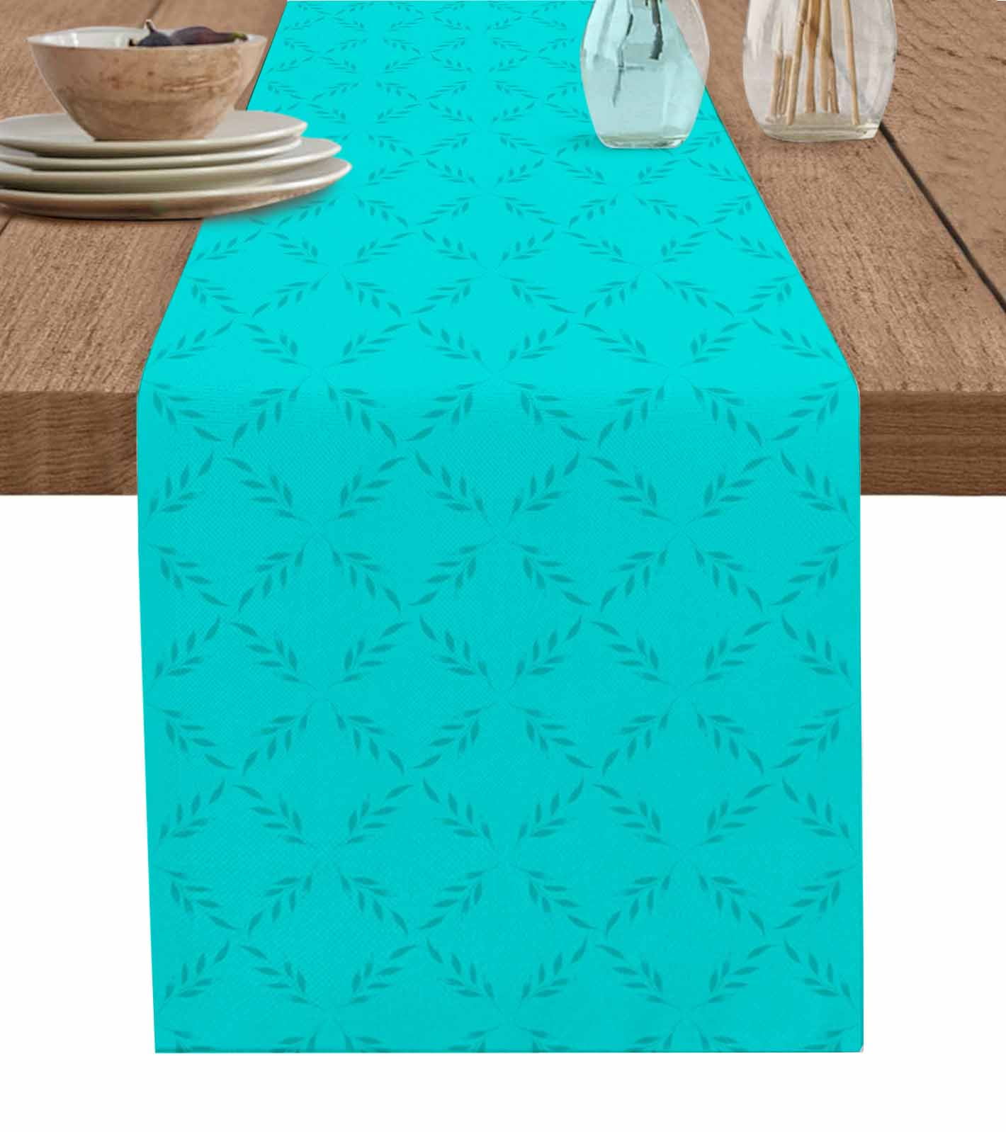 Turquoise Rhombus Plaid Table Runners 60 Inches Long, Cotton Linen ...