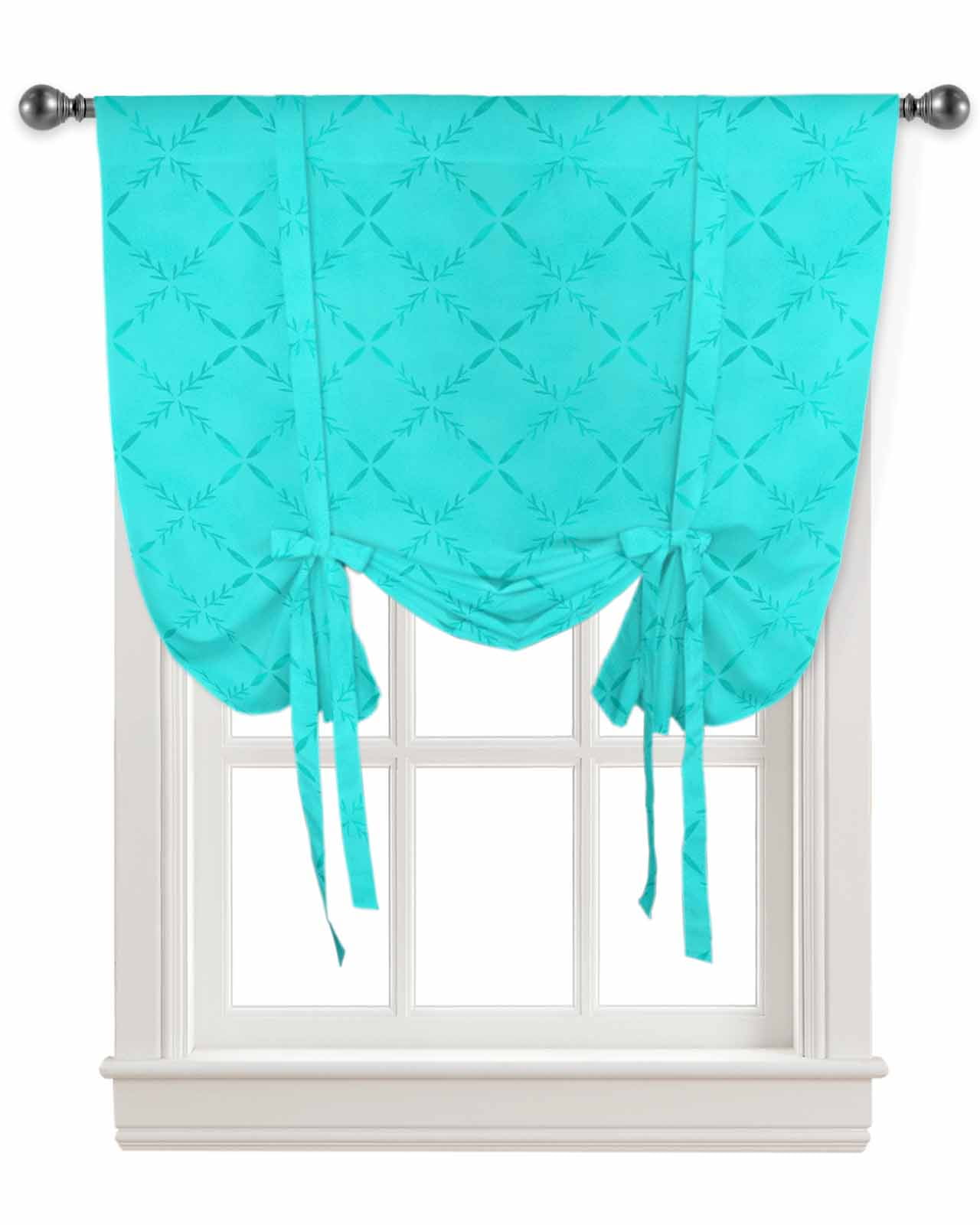 Turquoise Rhombus Plaid Tie Up Curtains for Kitchen Bathroom Bedroom ...