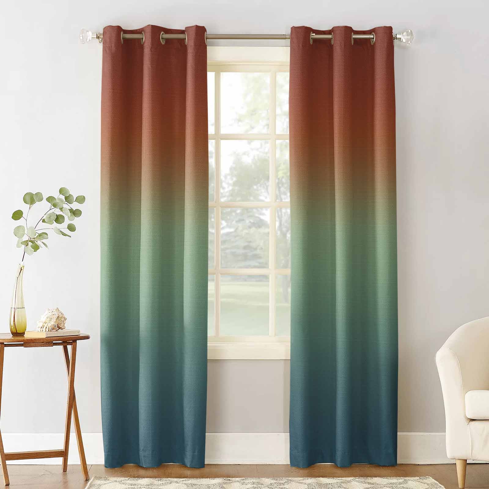 Turquoise Rust Red Blackout Curtains 54 Inches Length, Abstract ...