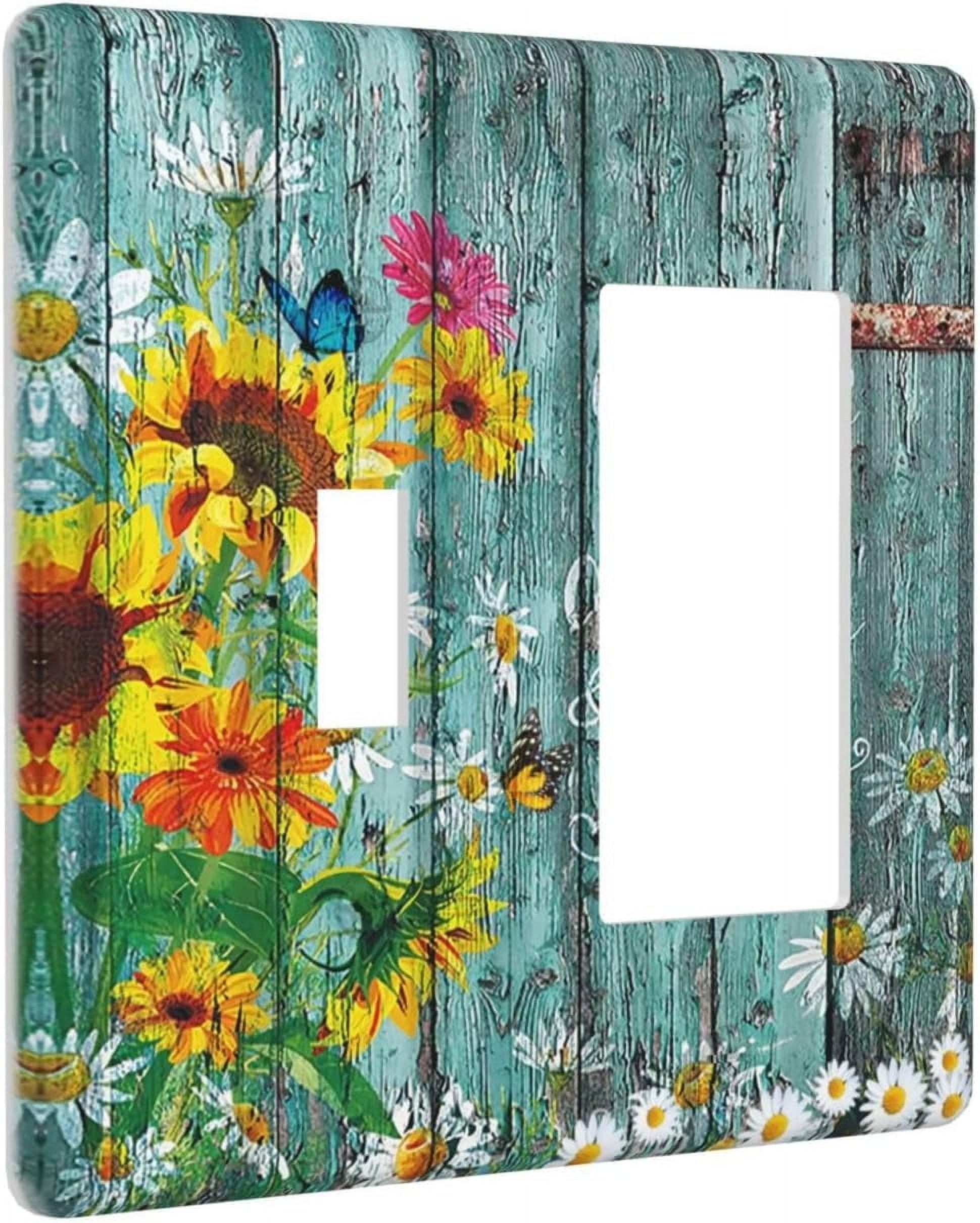 Turquoise Rustic Vintage Wood Planks Sunflower Butterfly 2 Gang ...