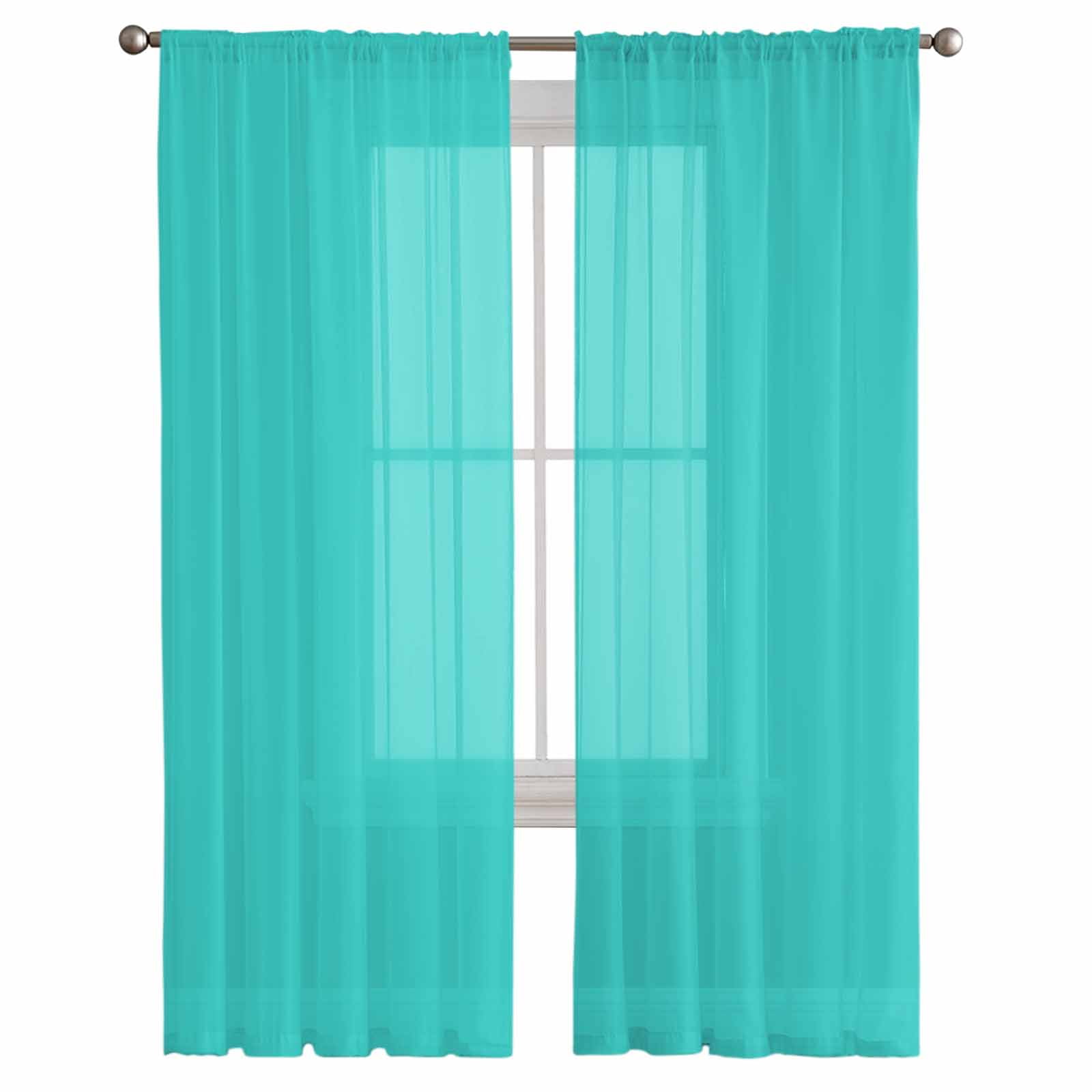 Turquoise Semi Sheer Curtains 108 Inch Length 2 Panels Set, Modern Pure ...