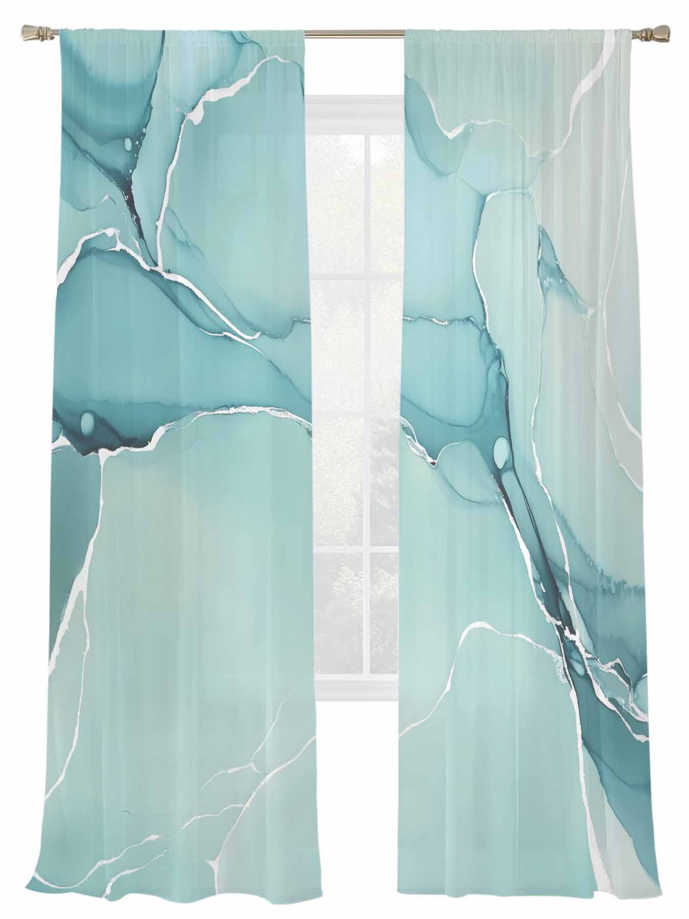 Turquoise Sheer Curtains 108 Inch Length 2 Panels Set, Semi Transparent ...