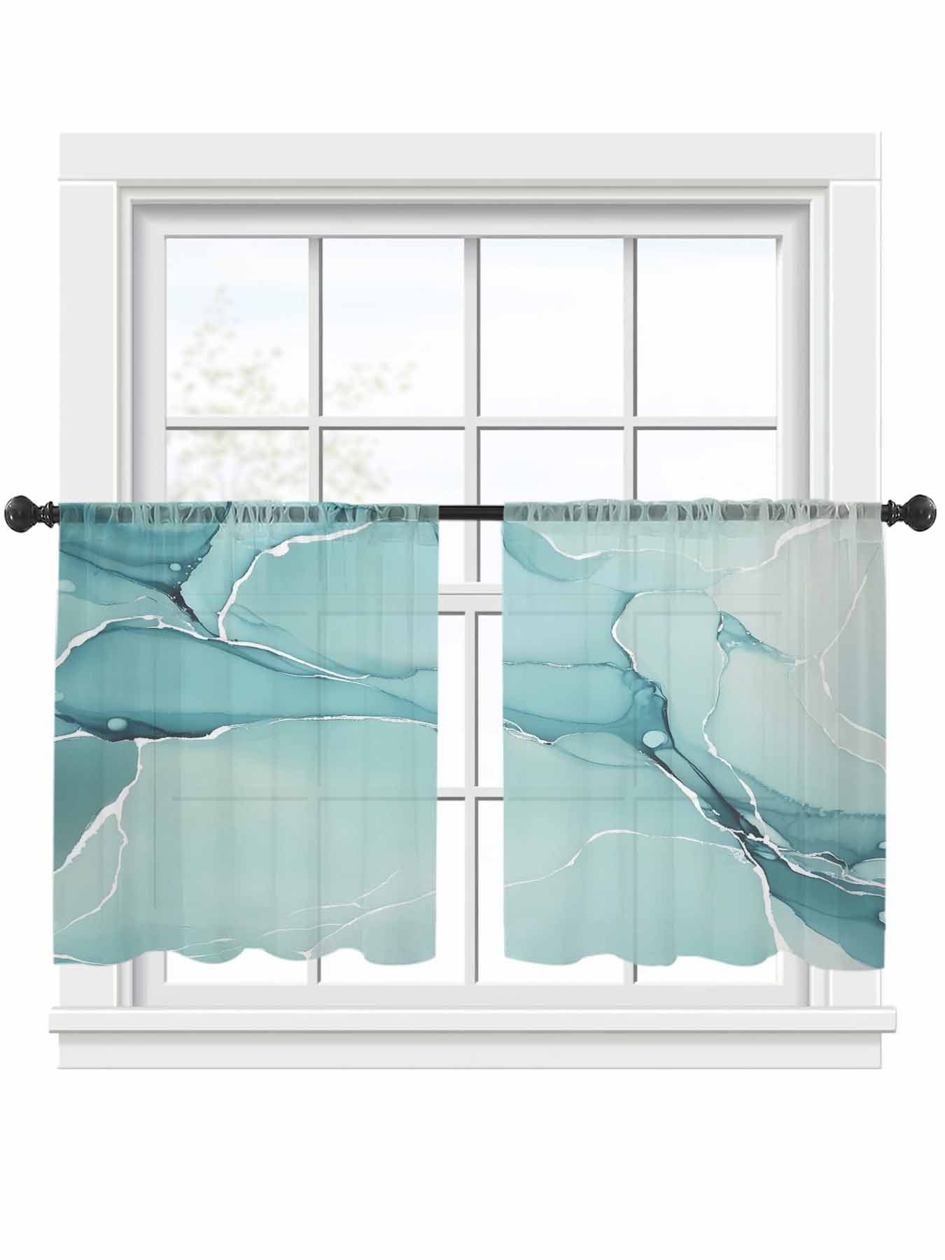 Turquoise Sheer Curtains 45 Inch Length 2 Panels Set, Semi Transparent ...