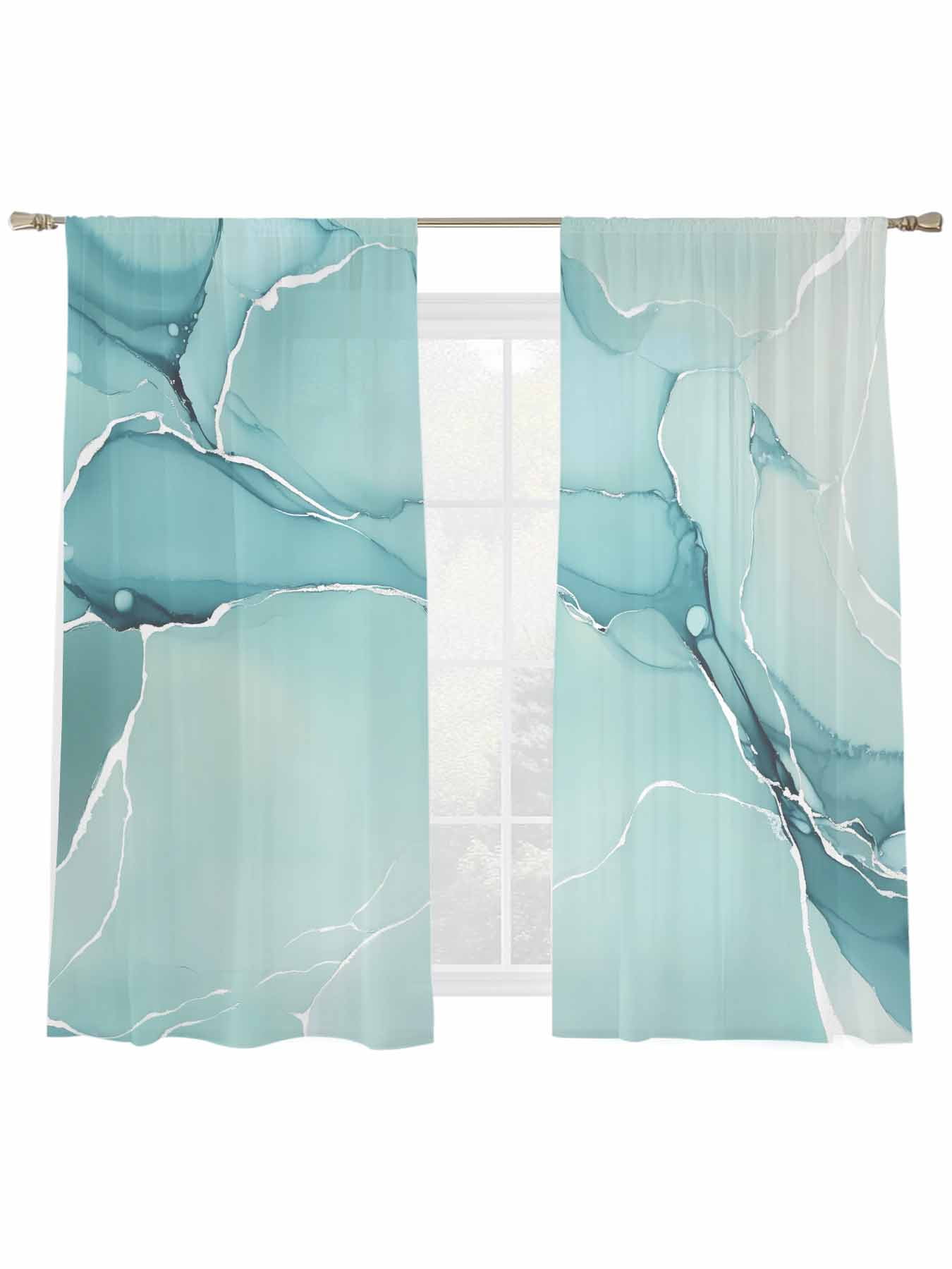 Turquoise Sheer Curtains 72 Inch Length 2 Panels Set, Semi Transparent ...