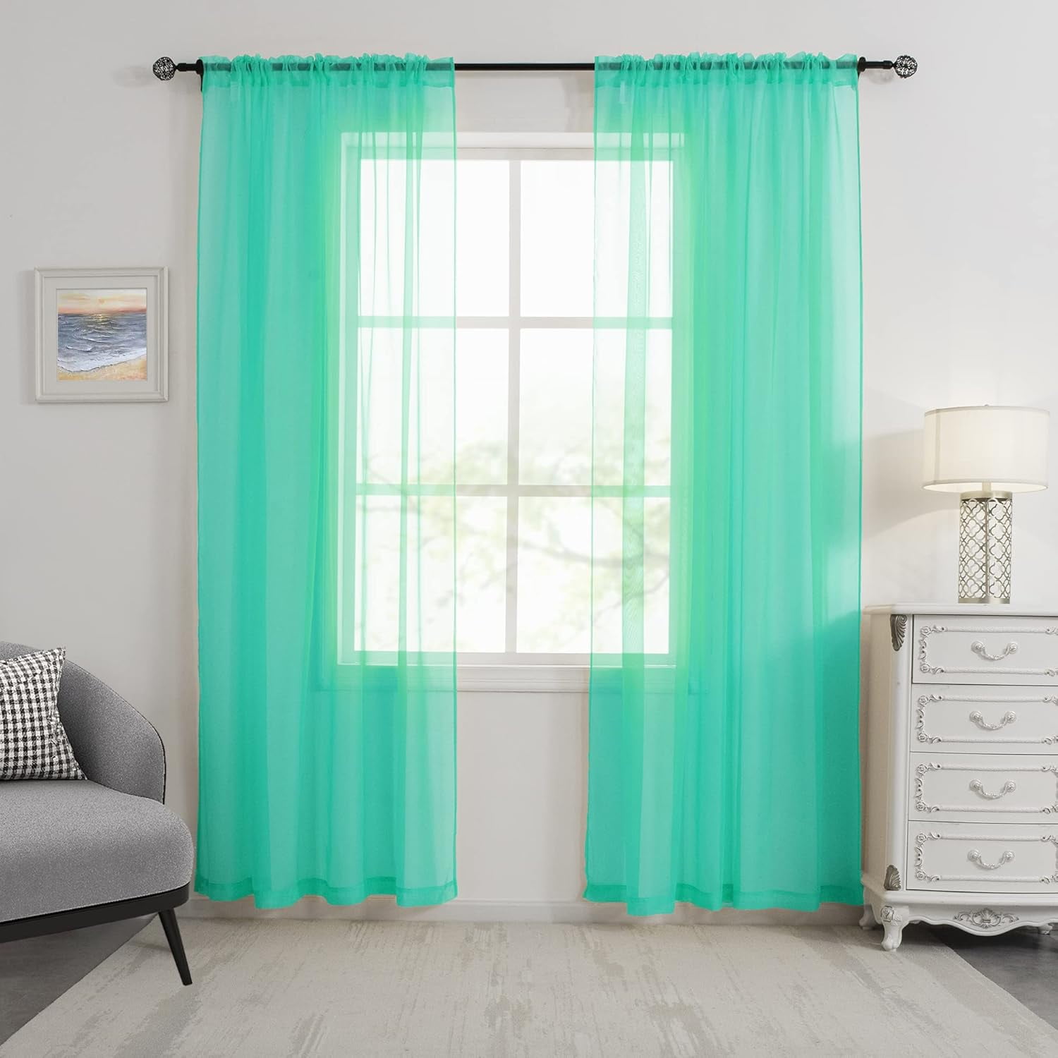 Turquoise Sheer Window Curtains Panels 52 Inches Wide by 96 Inches Long ...