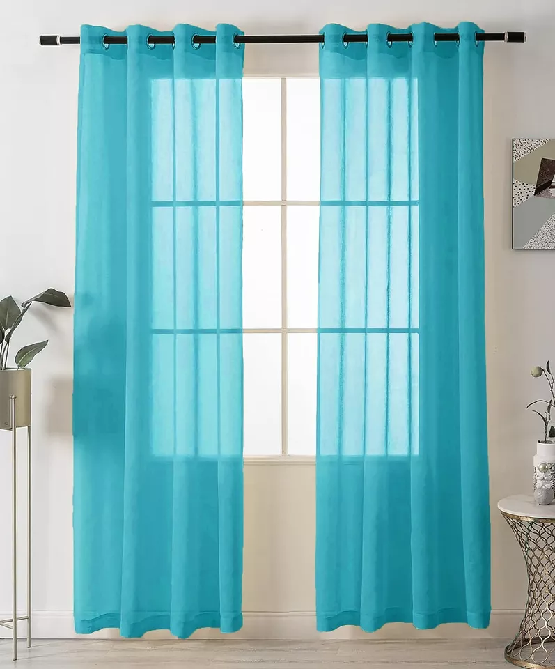 Turquoise Sheer Window Grommet Curtain Set 84" Inches Long ( 2 Panels ...