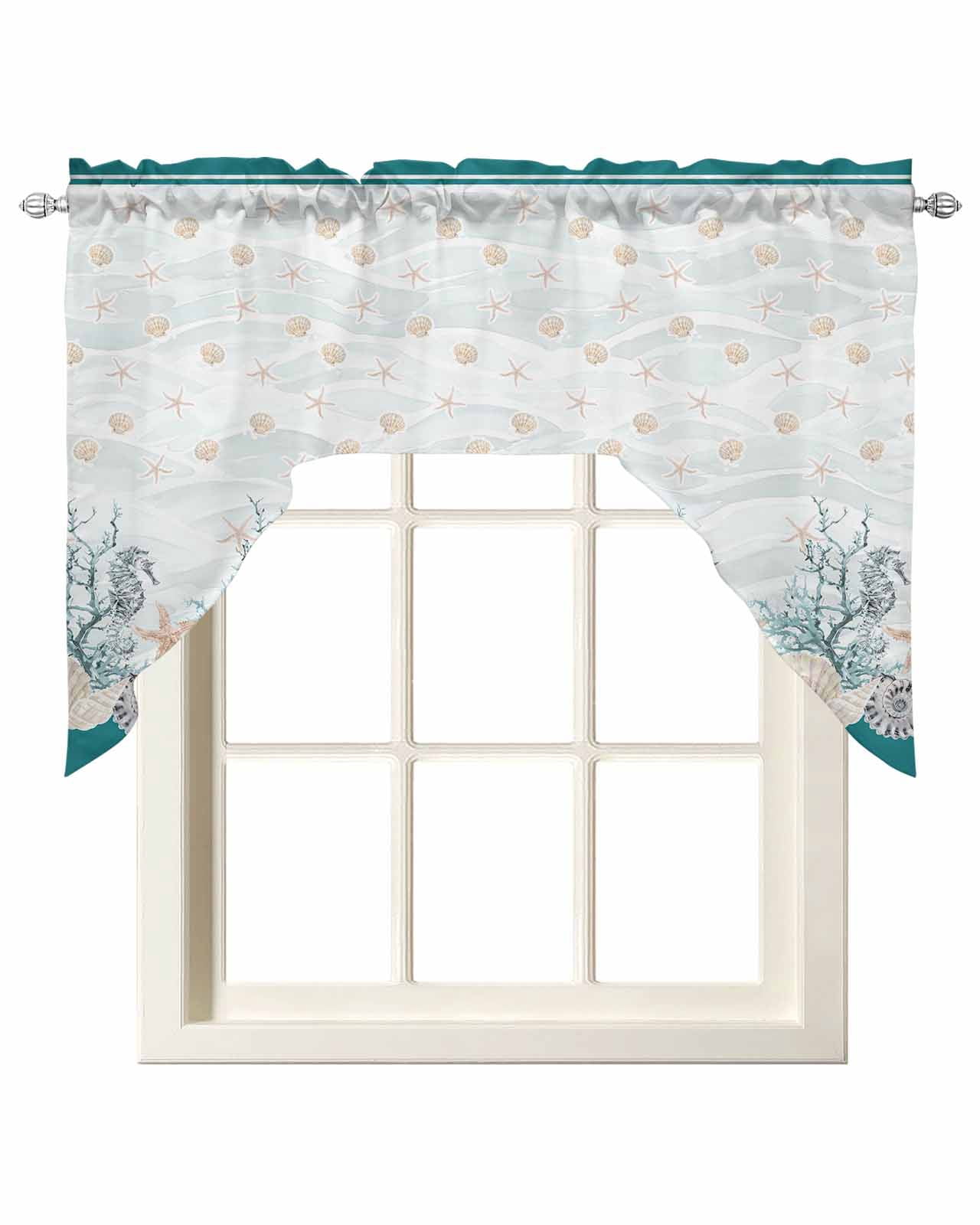 Turquoise Shell Kitchen Curtains Swag Valance for Windows/Bathroom/Cafe ...