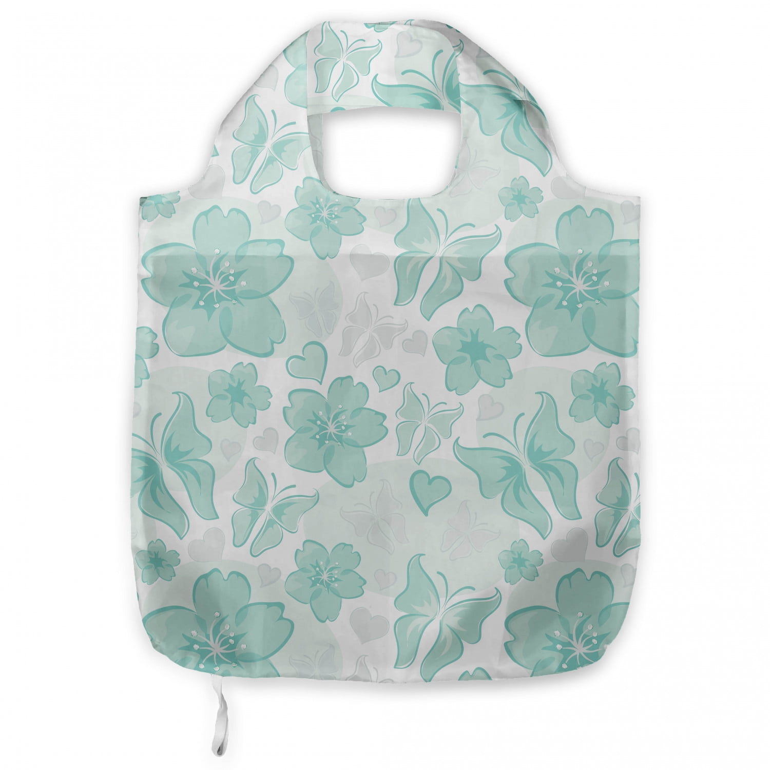 Turquoise Shopping Tote Bag, Flowers Butterflies Leaves Pattern ...