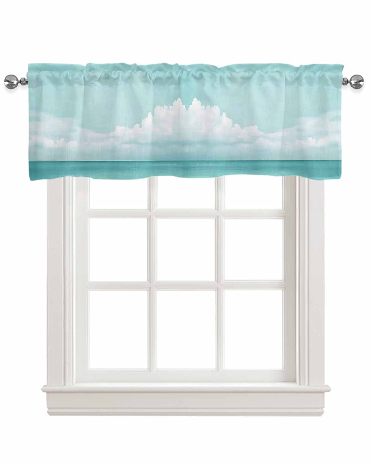 Turquoise Sky Ocean Kitchen Valances for Windows Farmhouse Linen Window ...
