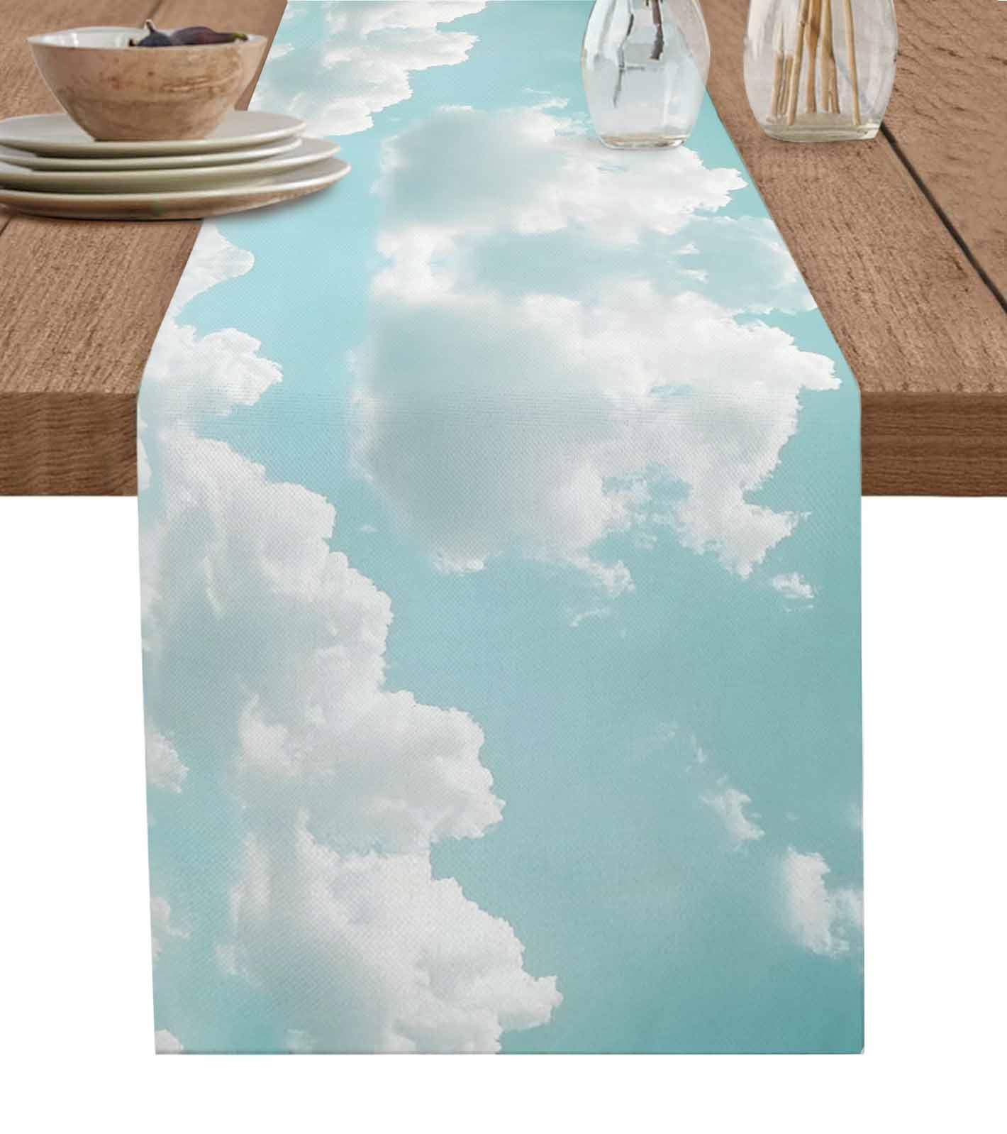Turquoise Sky Table Runner 72 Inches, Rustic Retro Clouds Landscape Bed ...