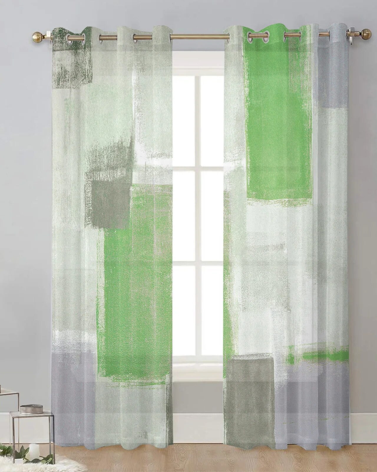 Turquoise Smudge Paint Square Graffiti Tulle Curtain rative Sheer ...