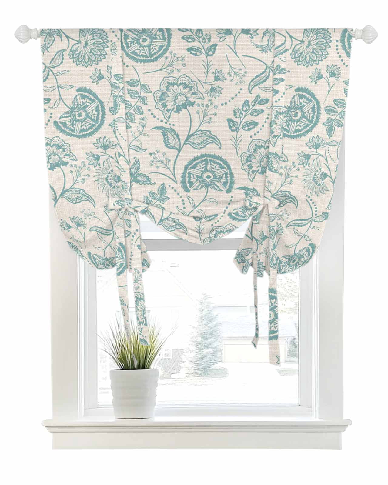 Turquoise Spring Floral Tie Up Curtains for Window, Thermal Insulated ...