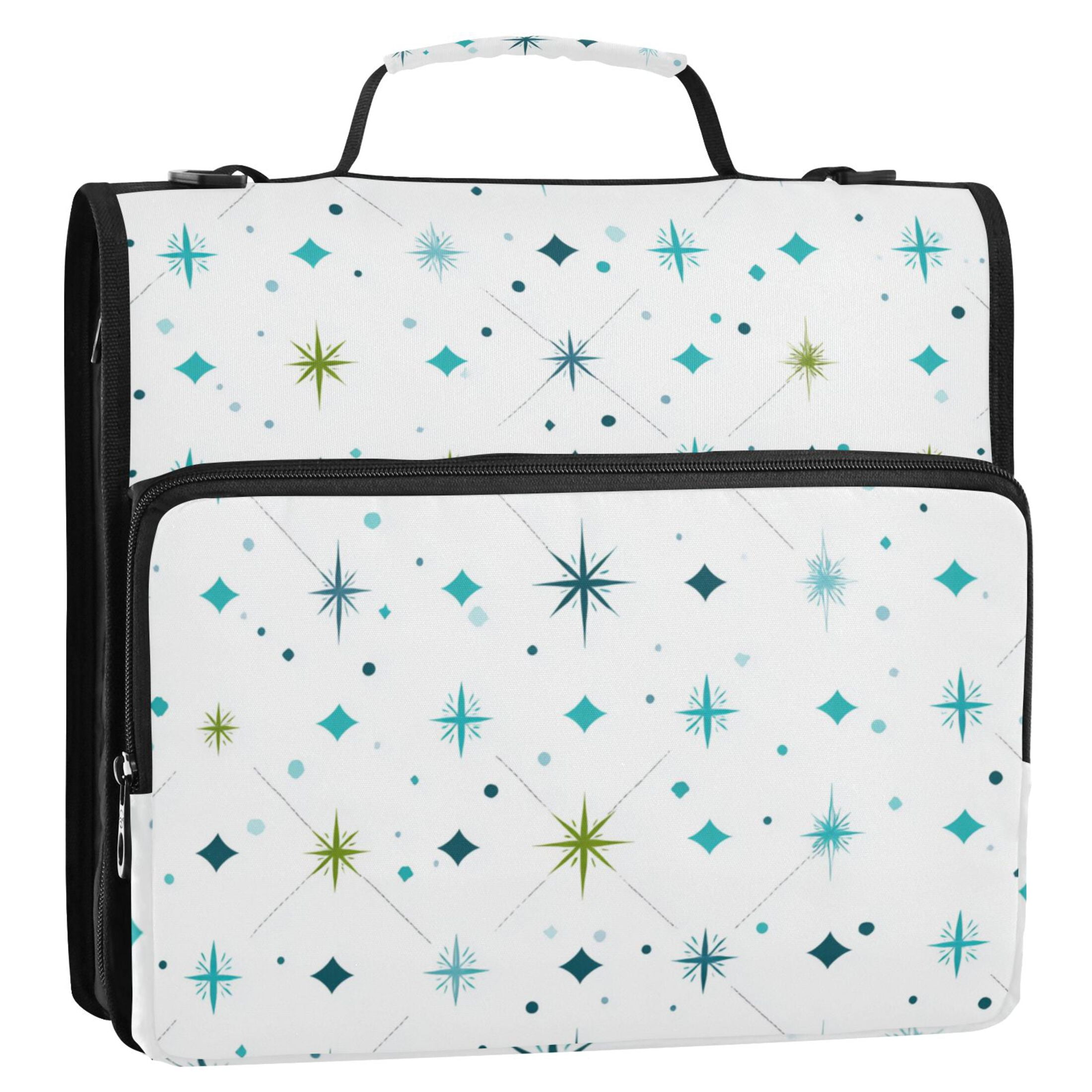Turquoise Stars Dots Patterns Binder Bag with Shoulder Strap 3 Ring ...
