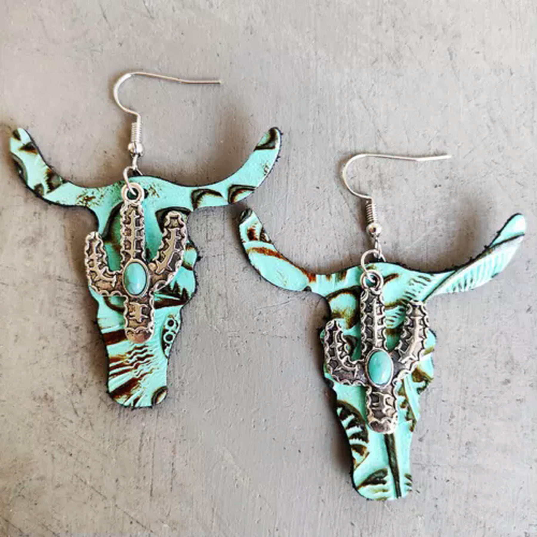 Turquoise Stone Texture Silver Cactus Cowhide Leather Cow Head Western ...