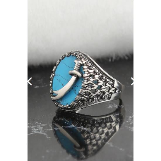 Turquoise Stone Zulfiqar Sword 925 Sterling Silver Men's Ring - Walmart.com