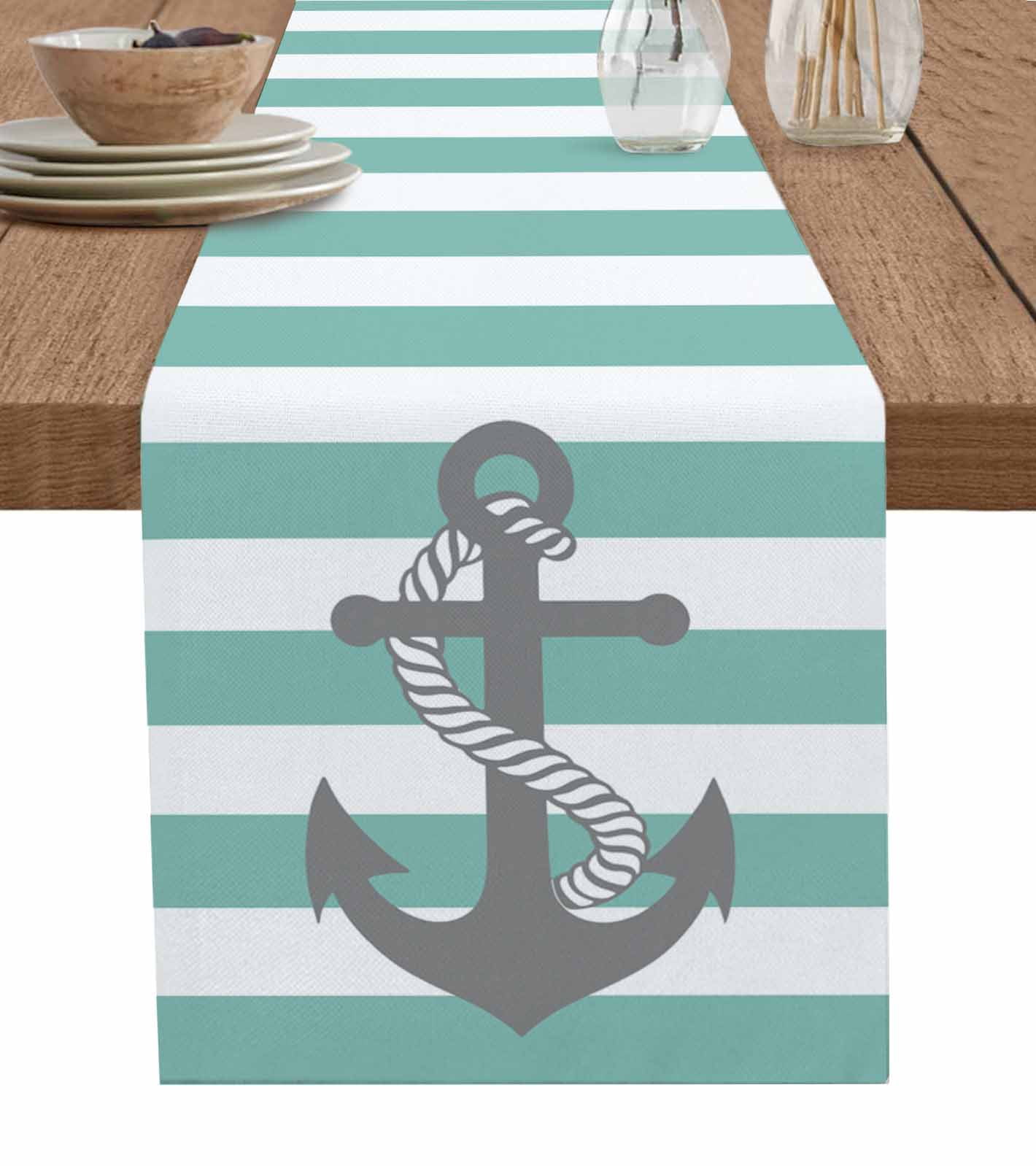 Turquoise Stripe Nautical Burlap Cotton Table Runner 18x72 Inches Long ...