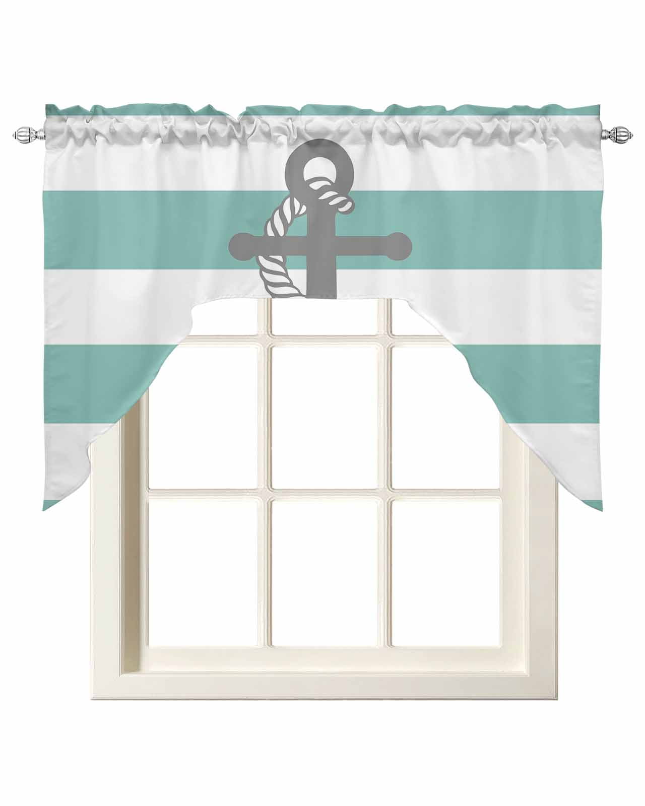 Turquoise Stripe Nautical Kitchen Curtains Swag Valance for Windows ...