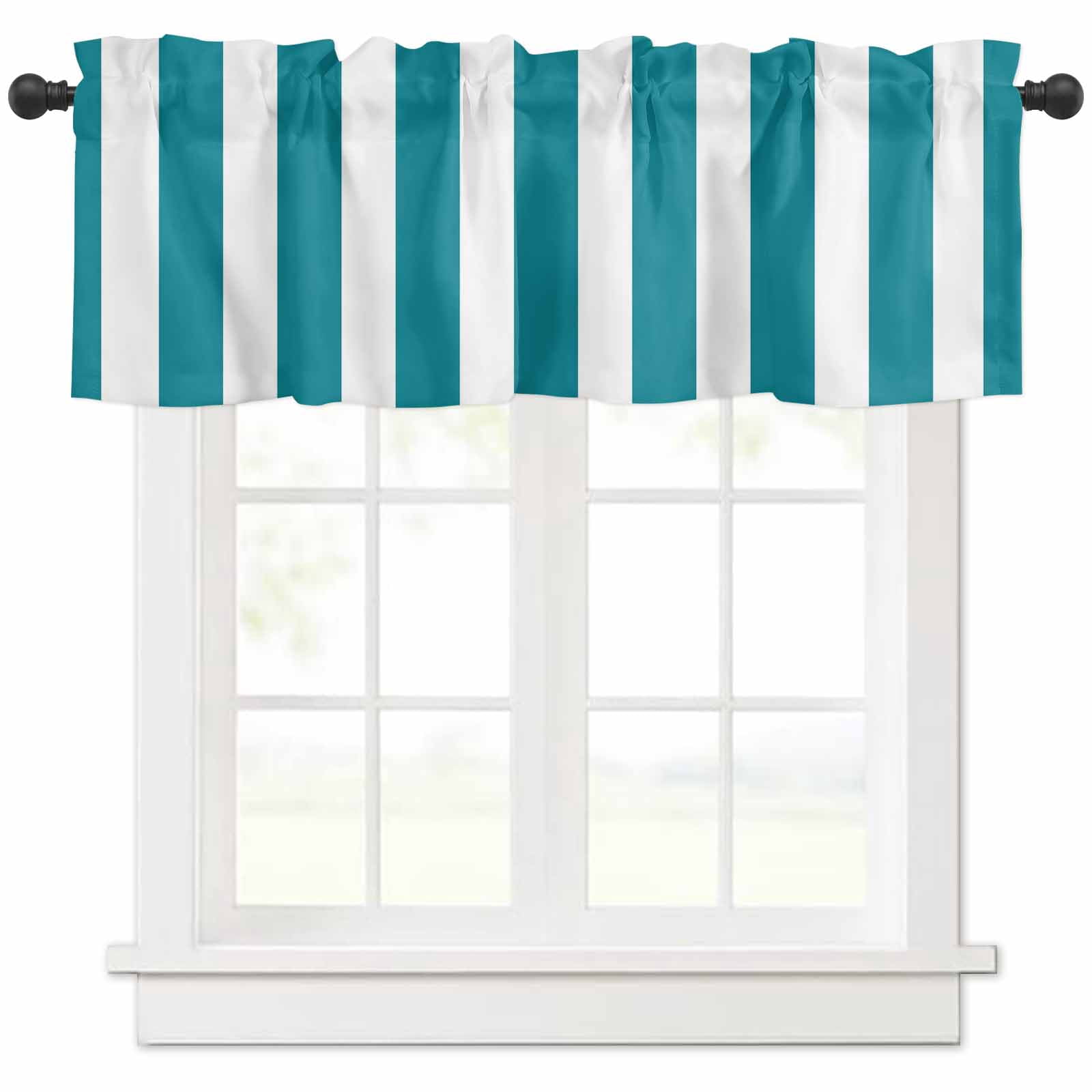 Turquoise Striped Curtain Valance for Windows/Kitchen/Living Room ...