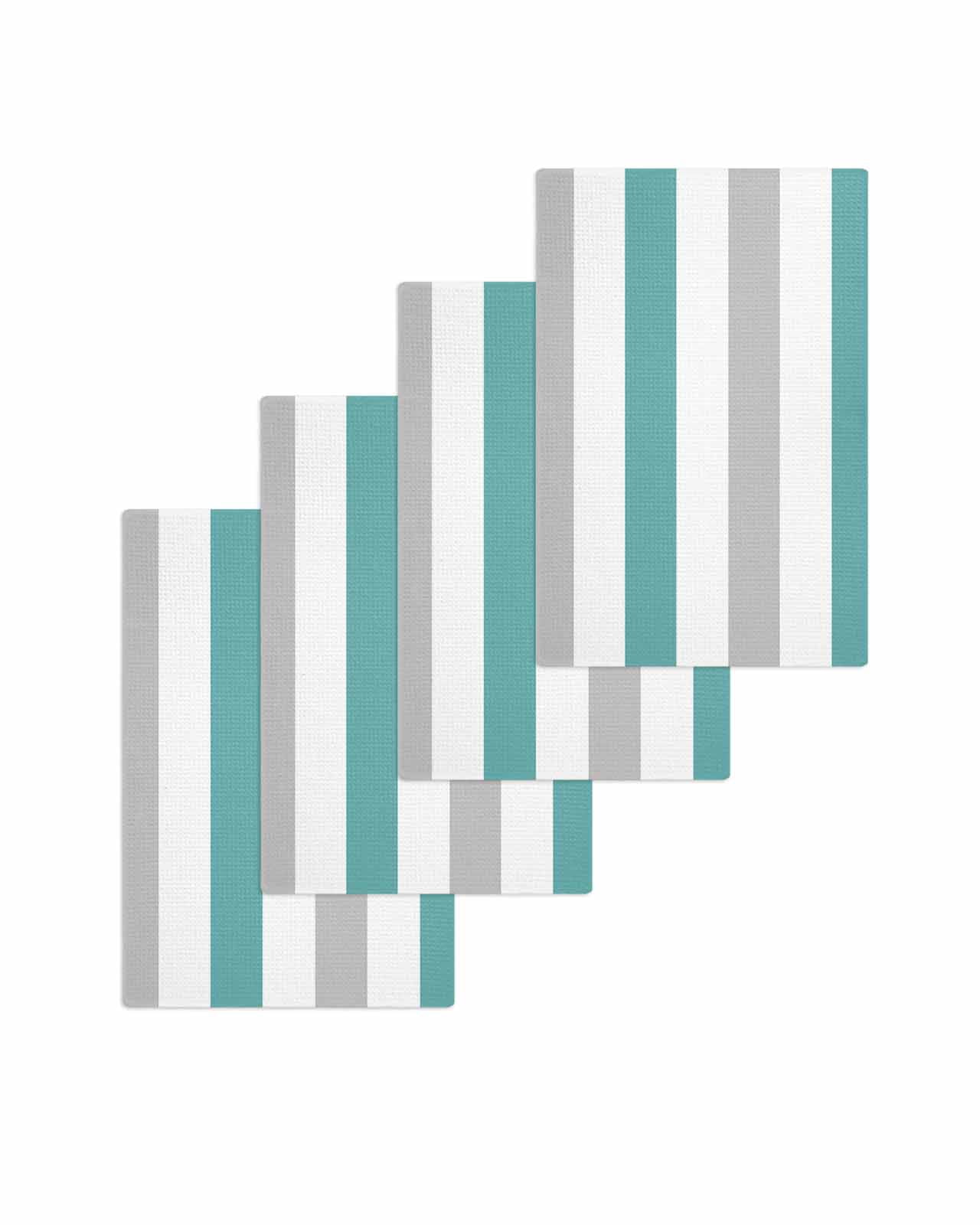 Turquoise Striped Kitchen Dish Towels for Drying Dishes Set of 4 ...