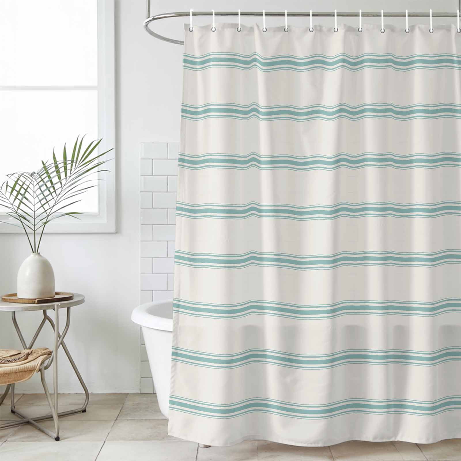Turquoise Striped Waterproof Fabric Shower Curtain,Farmhouse Pinstripes ...
