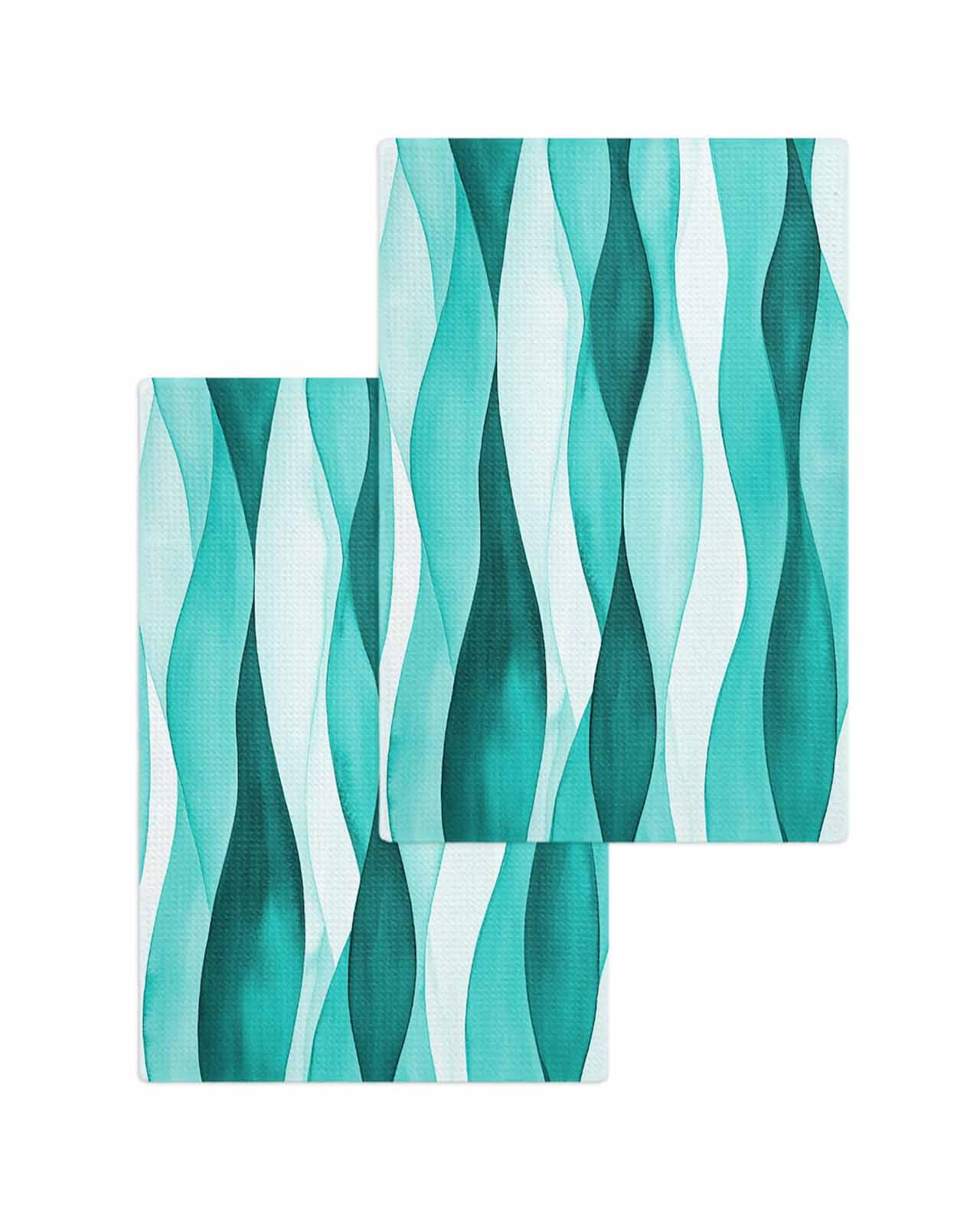 Turquoise Stripes Kitchen Dish Towels for Drying Dishes Set of 2 ...