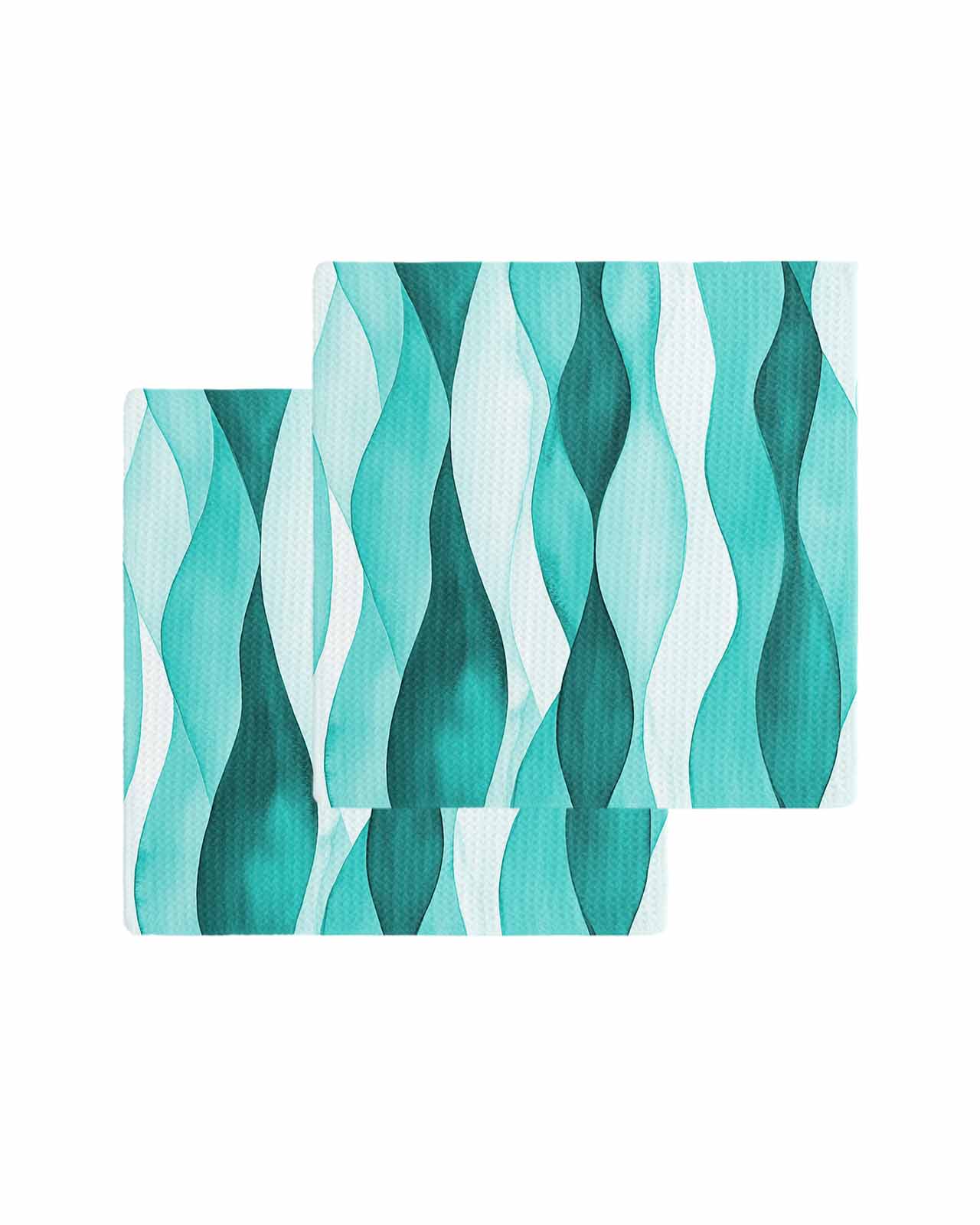 Turquoise Stripes Kitchen Dish Towels for Drying Dishes Set of 2 ...
