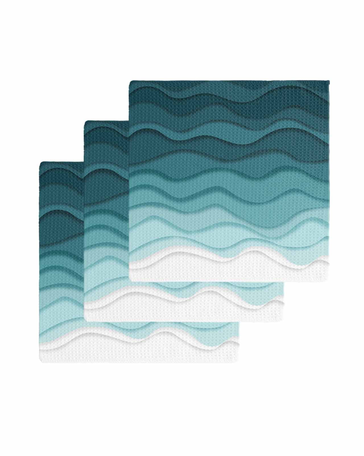 Turquoise Stripes Kitchen Dish Towels for Drying Dishes Set of 3 ...