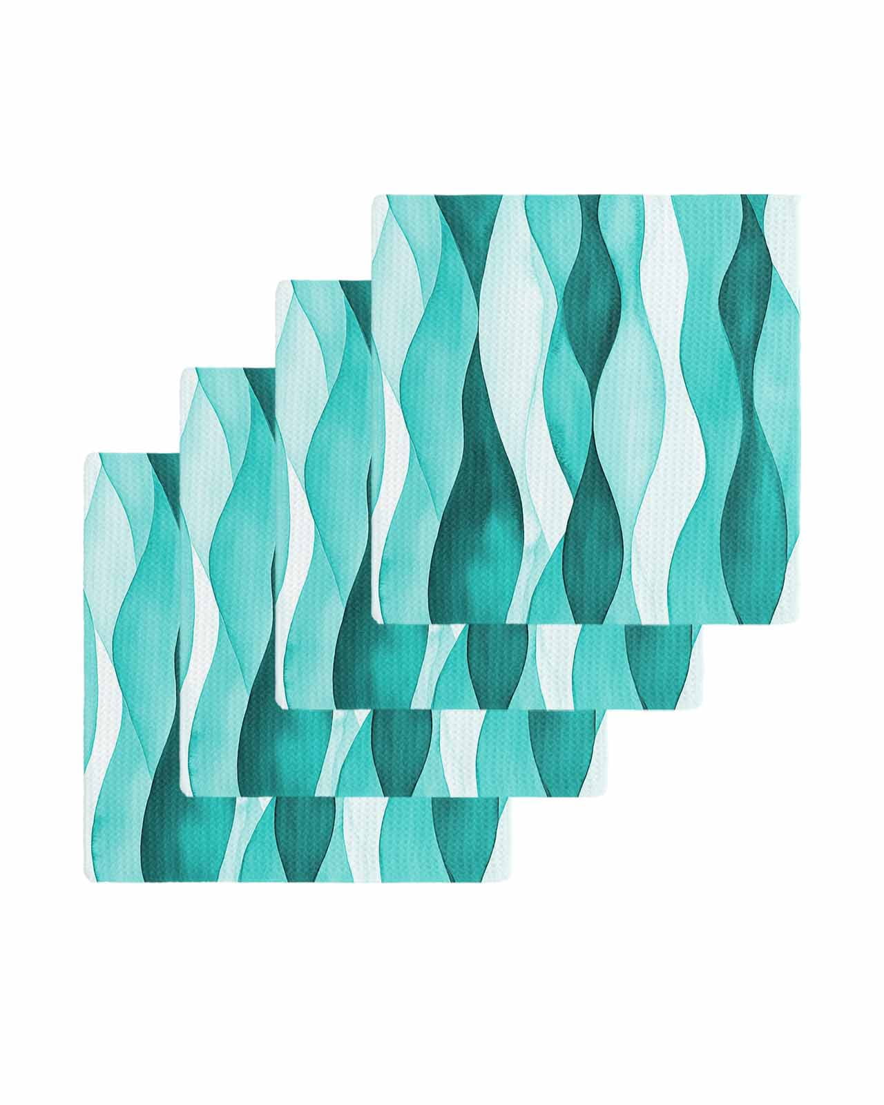 Turquoise Stripes Kitchen Dish Towels for Drying Dishes Set of 4 ...