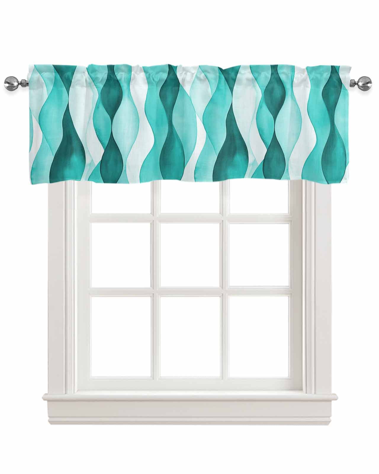 Turquoise Stripes Kitchen Valances for Windows Farmhouse Linen Window ...