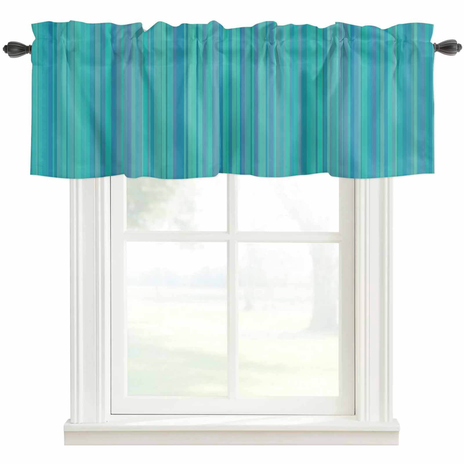 Turquoise Stripes Rod Pocket Curtain Valance, Modern Abstract Art ...