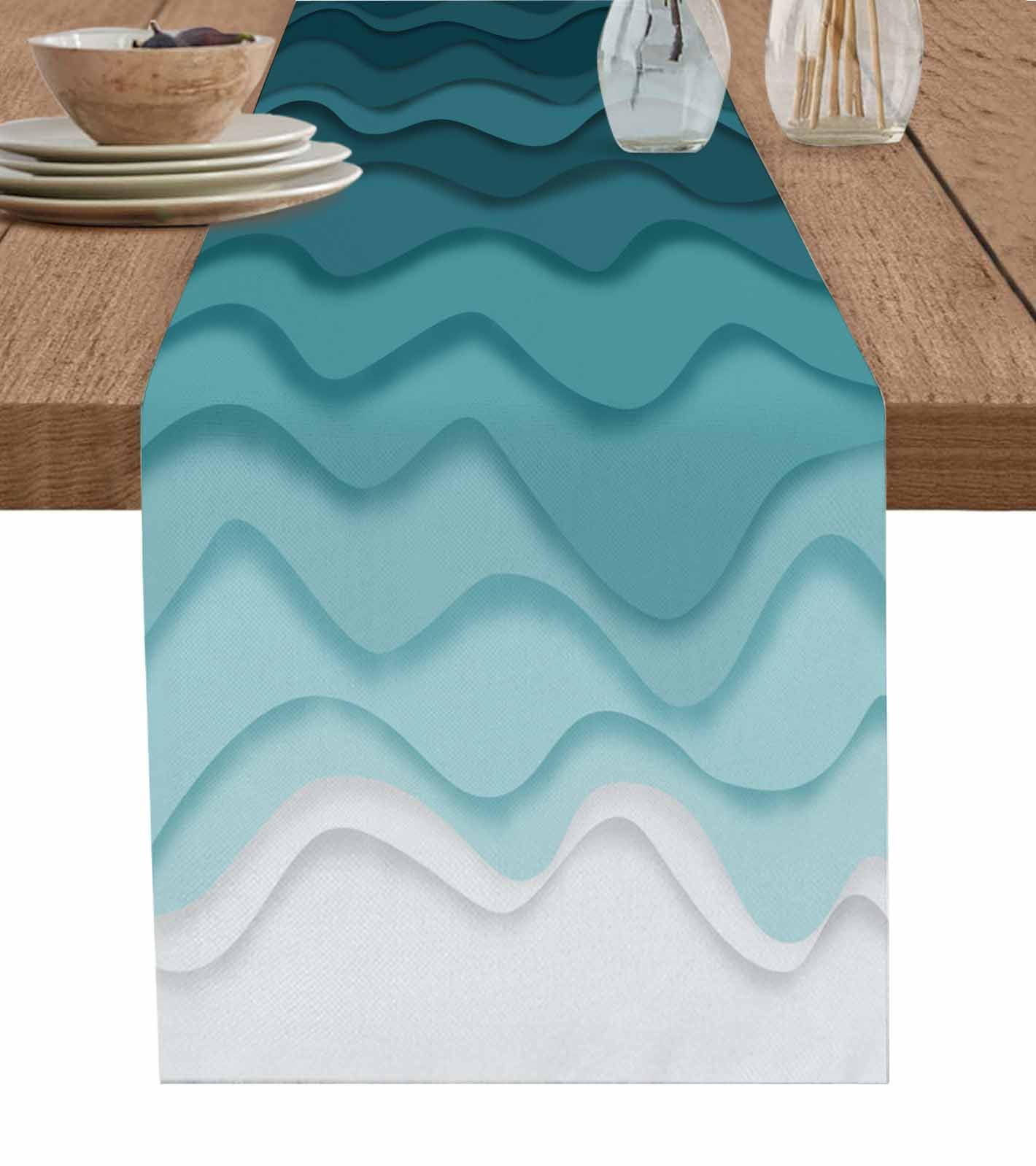 Turquoise Stripes Table Runner 72 Inches, Farmhouse Gradient Sea Waves ...