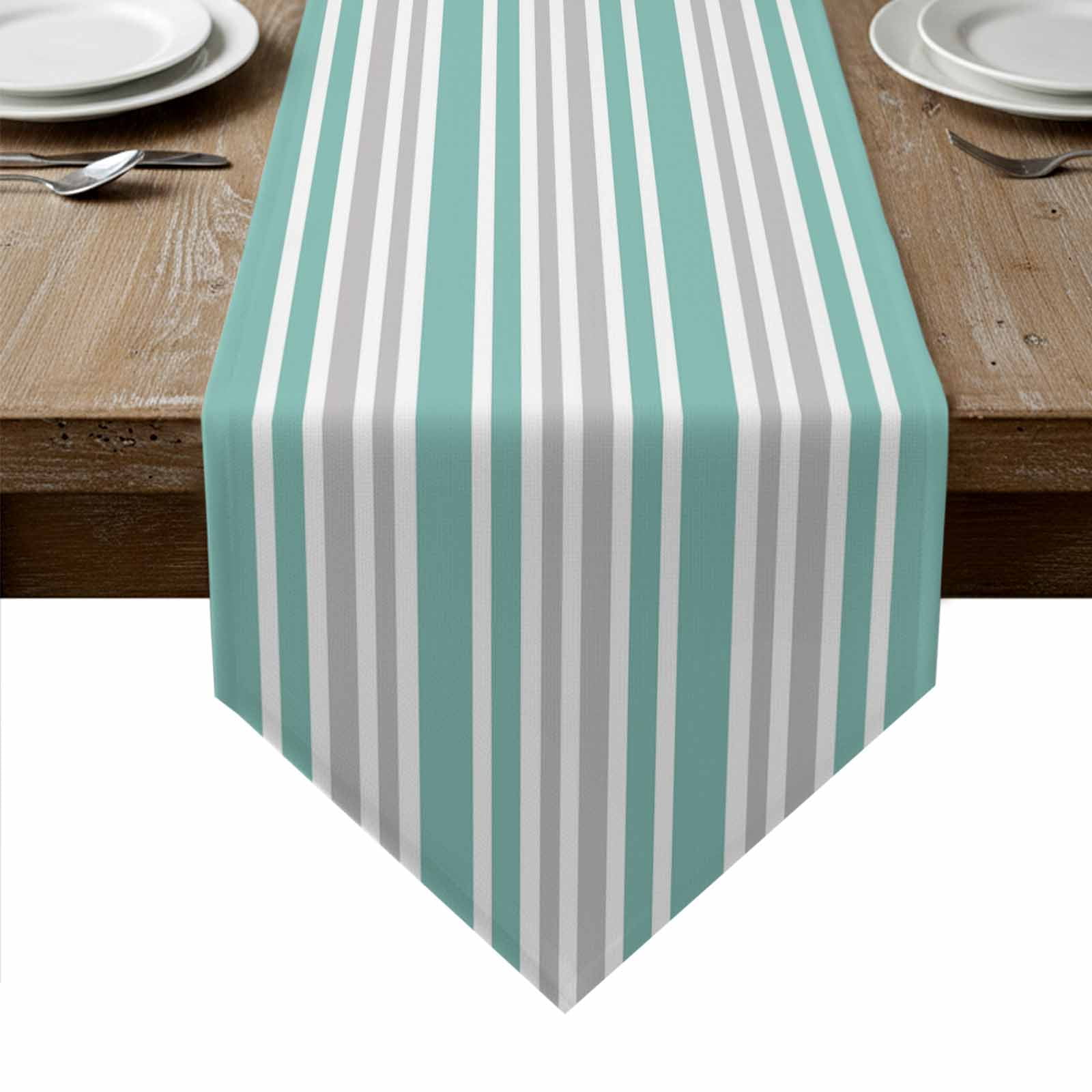 Turquoise Stripes Table Runner Linen Burlap Table Runner 48 Inches Long ...