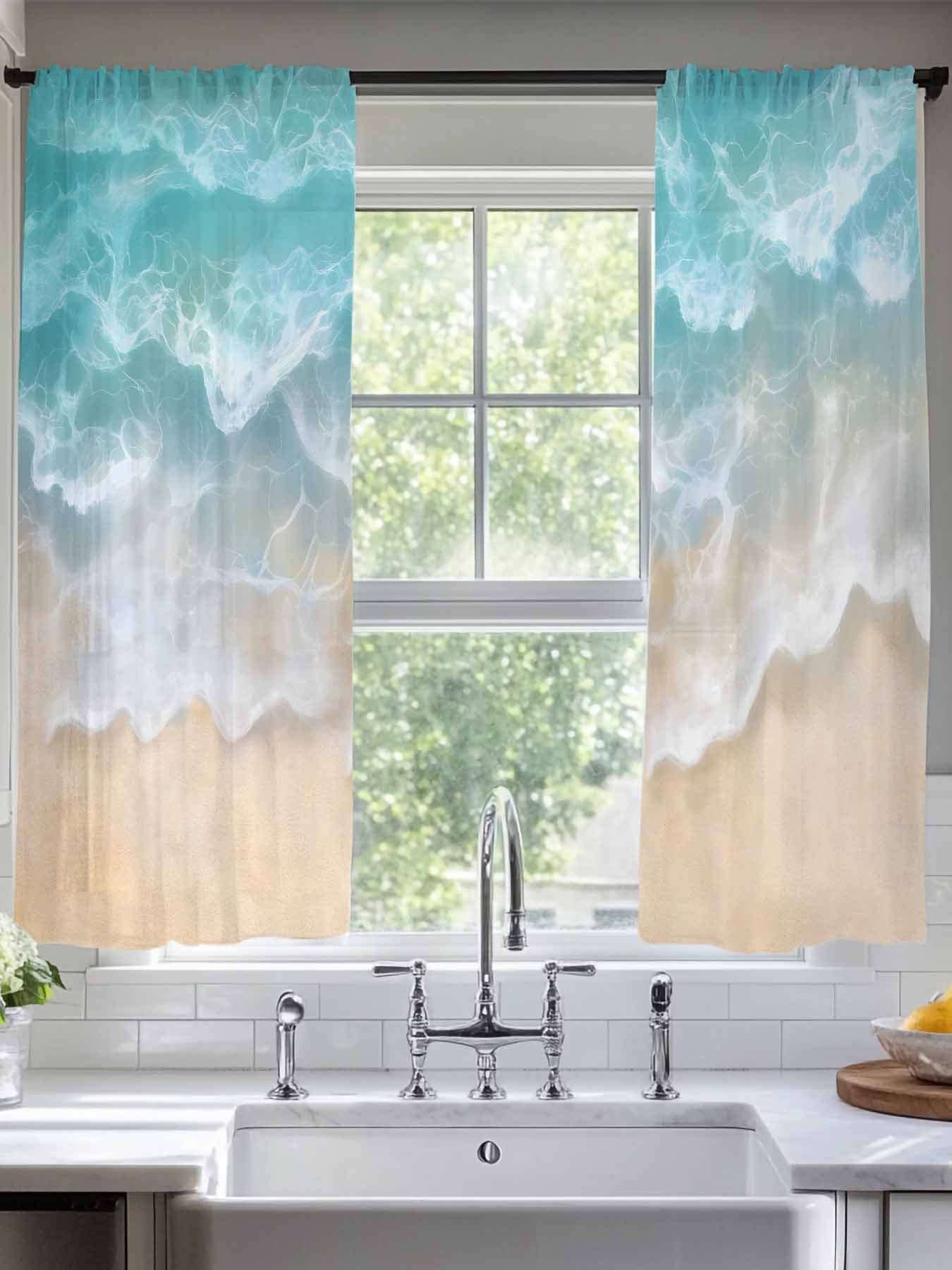 Turquoise Summer Beach Sheer Curtains for Living Room Bedroom Coastal ...