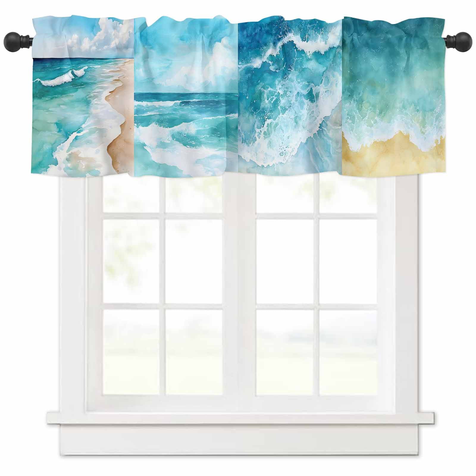 Turquoise Summer Beach Valances for Windows Farmhouse Kitchen Curtains ...