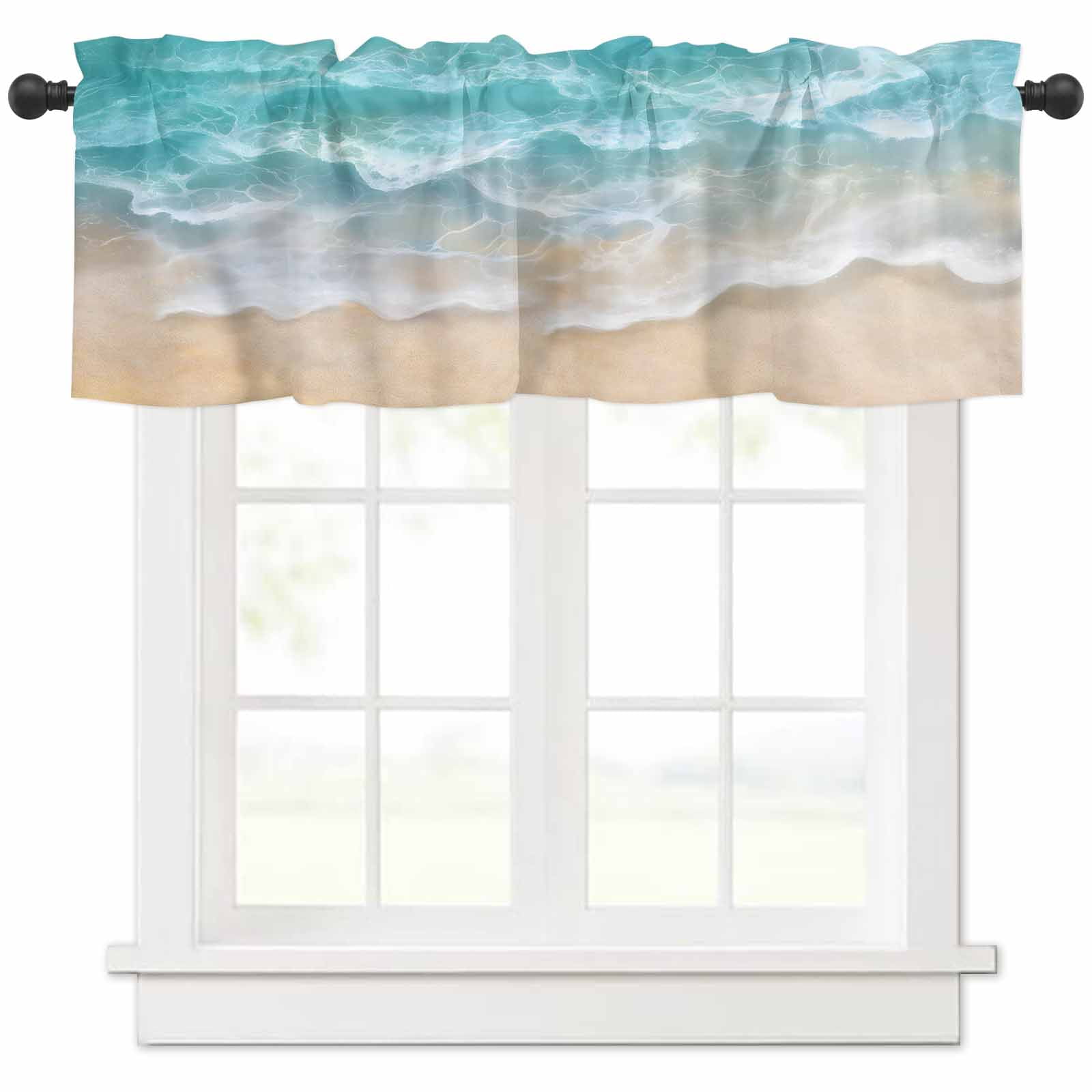 Turquoise Summer Beach Valances for Windows Farmhouse Kitchen Curtains ...