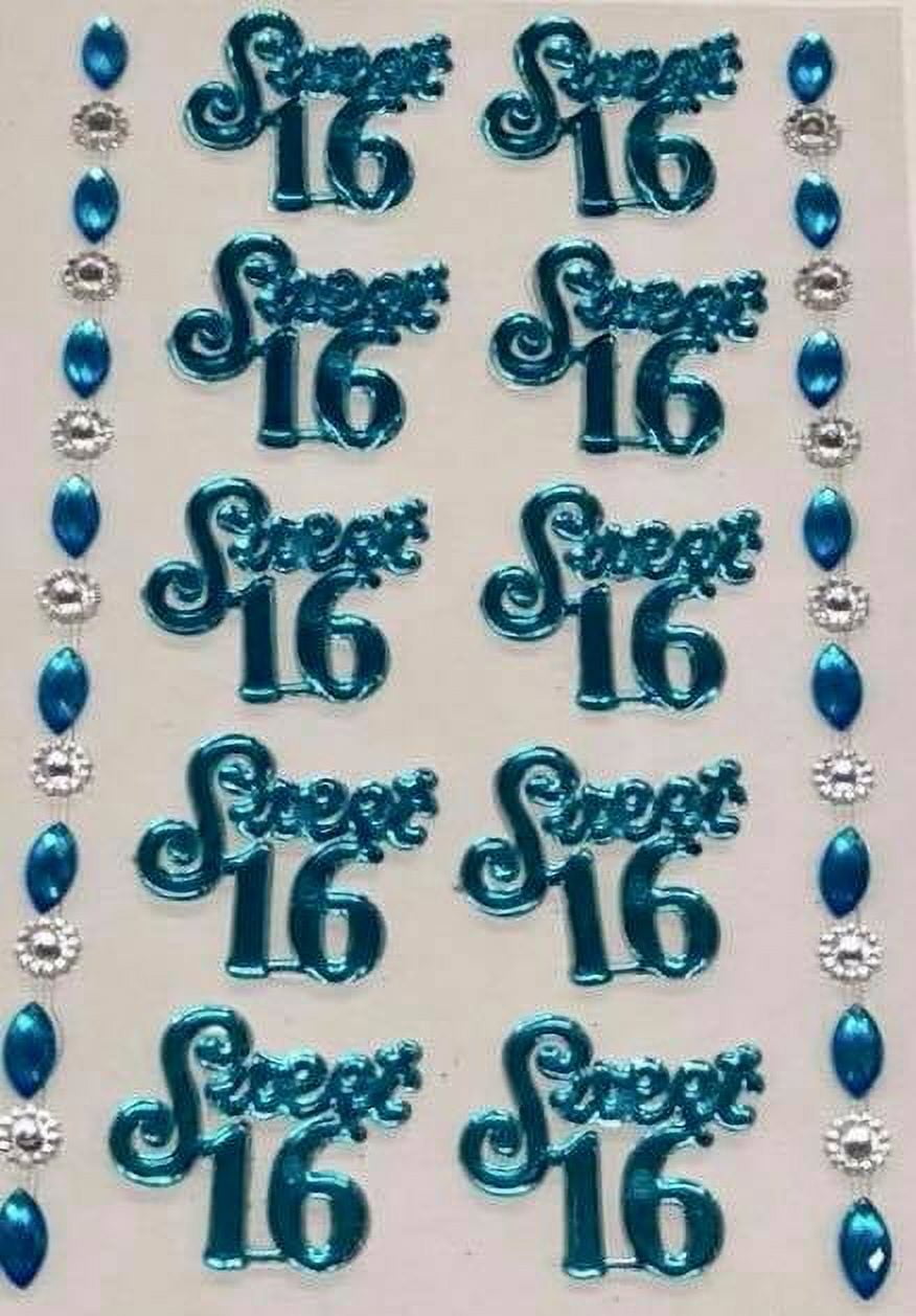 Turquoise Sweet 16 Number Sticker Charms 3D Birthday Self Adhesive ...