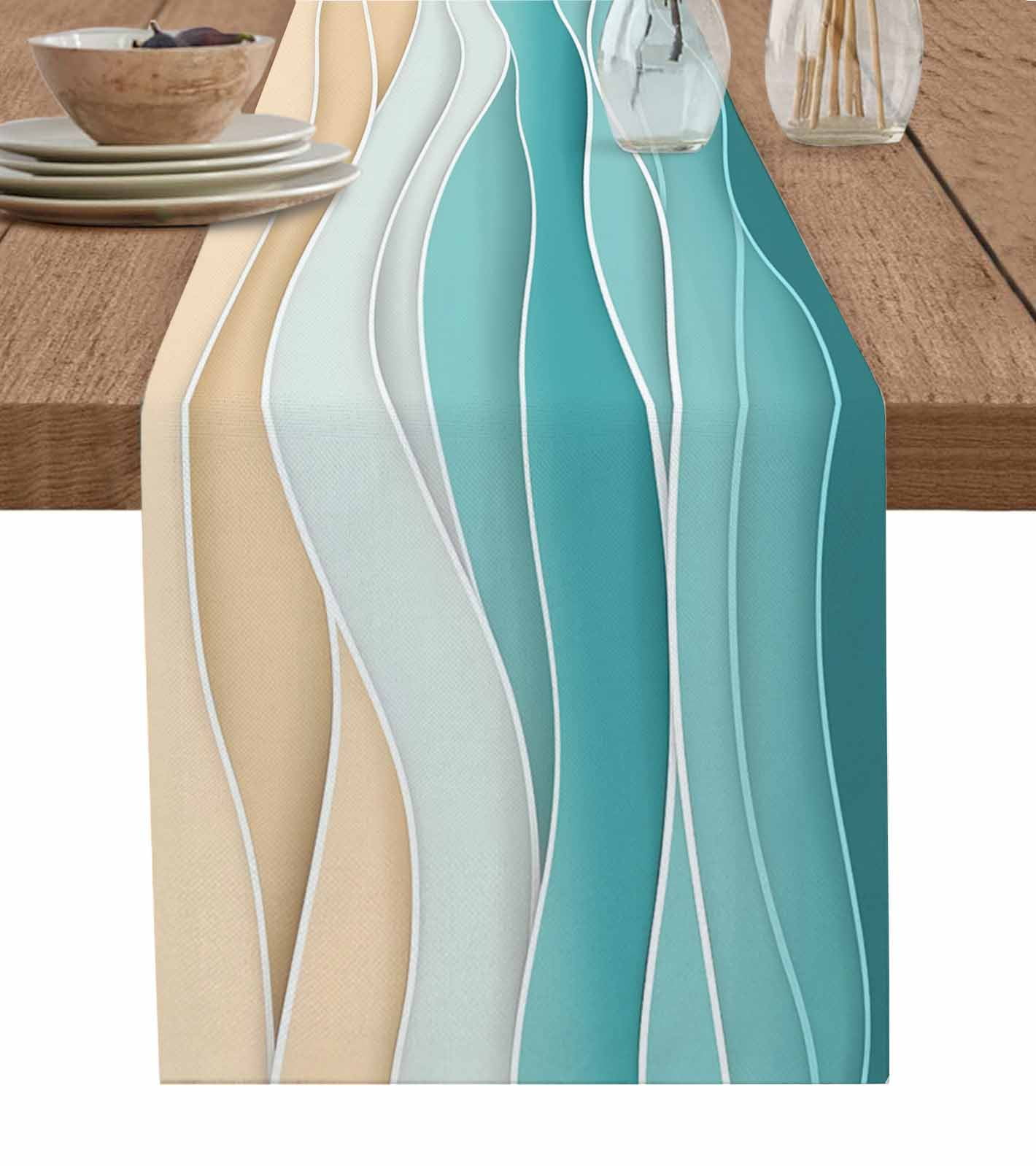 Turquoise Table Runner Ocean Wave Stripes Modern Abstract Beach ...