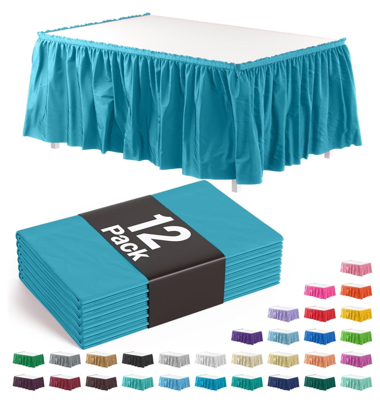 Turquoise Table Skirt 12 Pack 29" X 14' Disposable Plastic Table Skirts ...