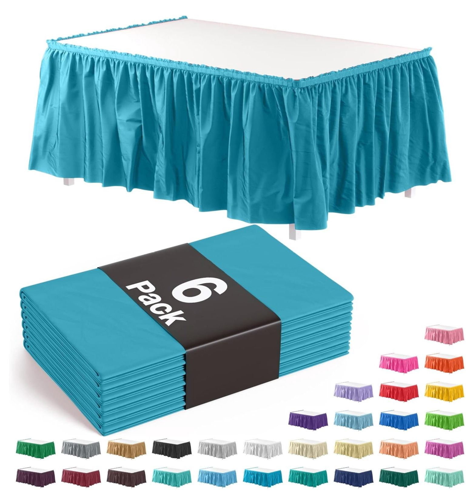 Turquoise Table Skirt 6 Pack 29" X 14' Disposable Plastic Table Skirts ...