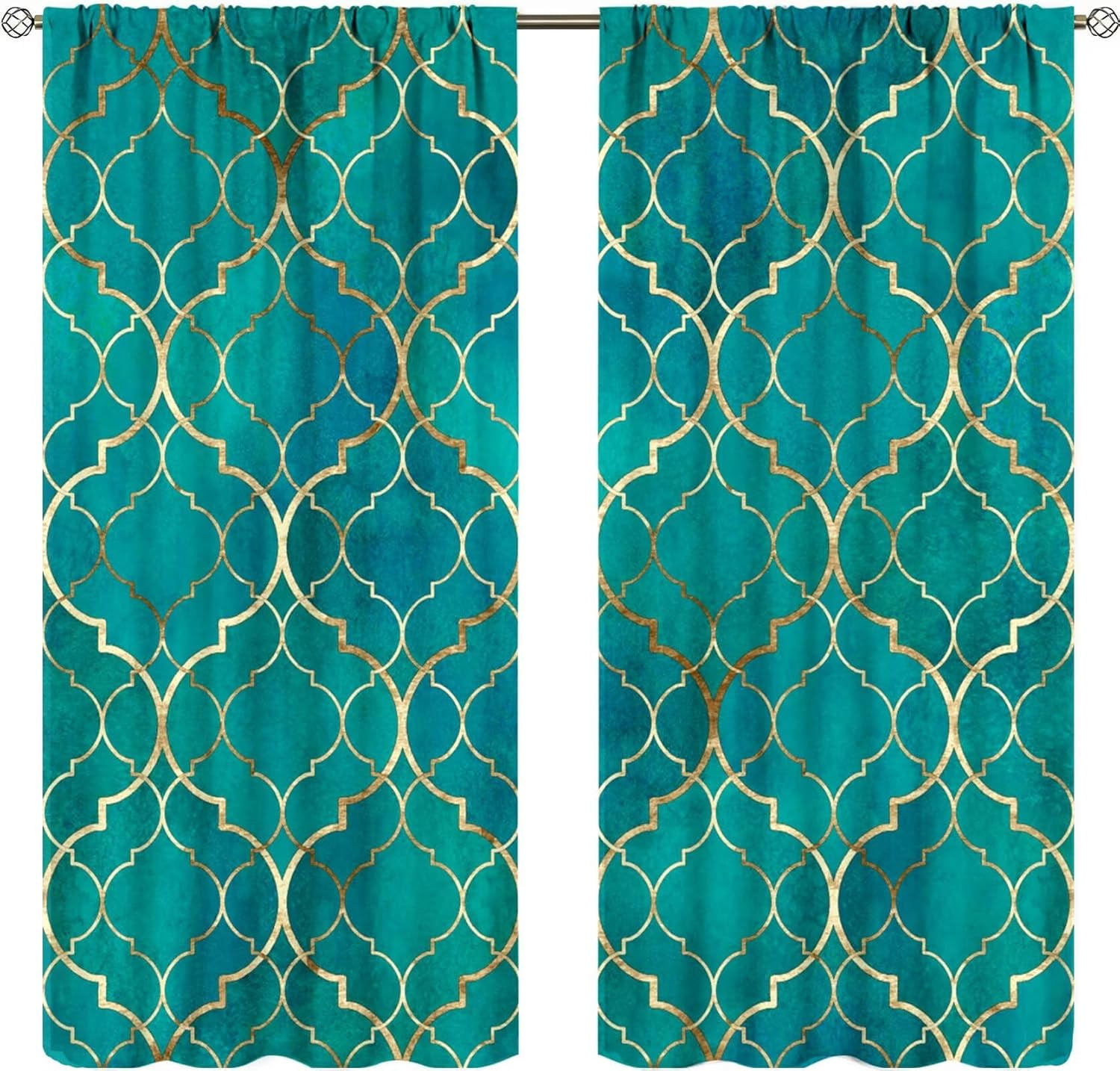 Turquoise Teal Marble Curtains Gold Yellow Mandala Geometric Texture ...