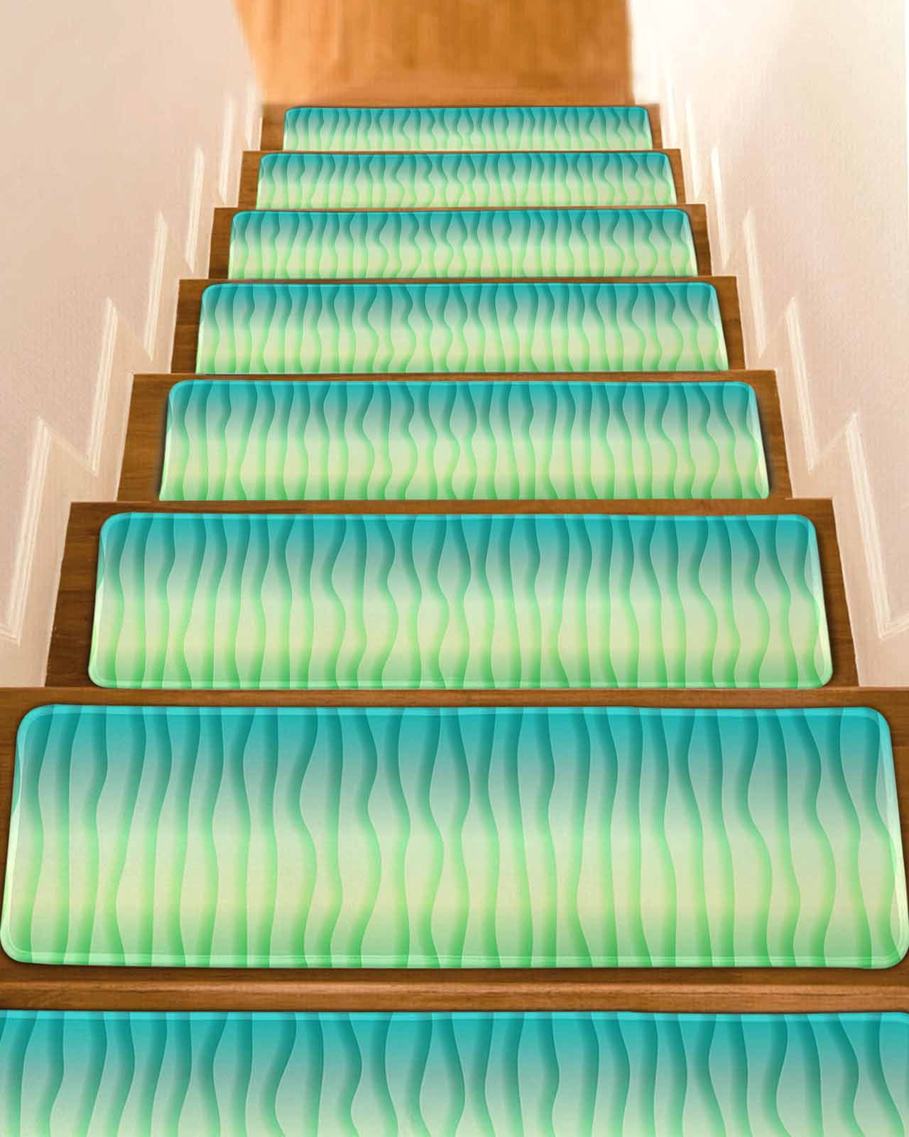 Turquoise Teal Ombre Stair Treads for Wooden Steps Indoor Runner Rug ...