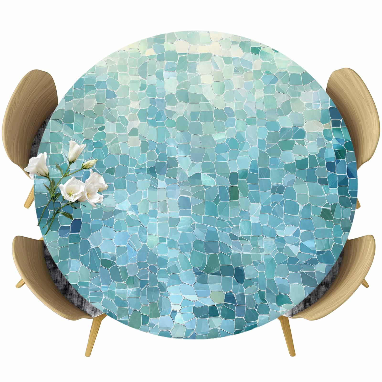 Turquoise Teal Round Tablecloth 36-44 Inch Round Fitted Table Cloth ...